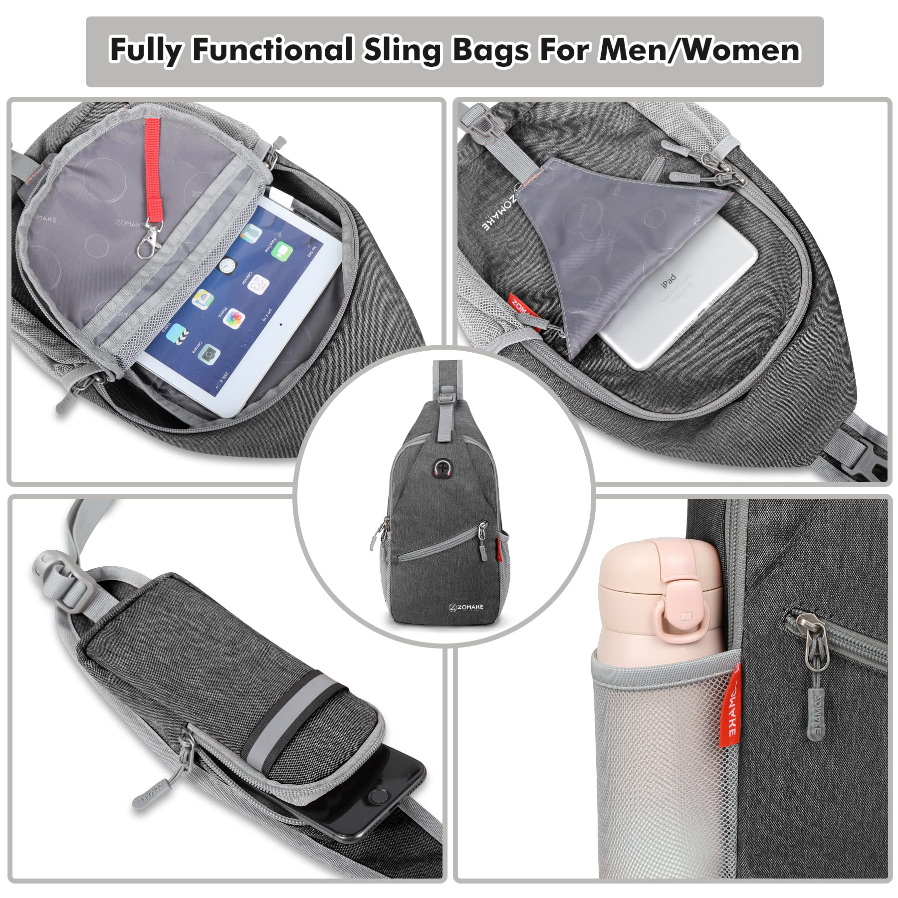 Snapklik.com : ZOMAKE Small Sling Bag-Travel Sling Backpack, Waterproof ...