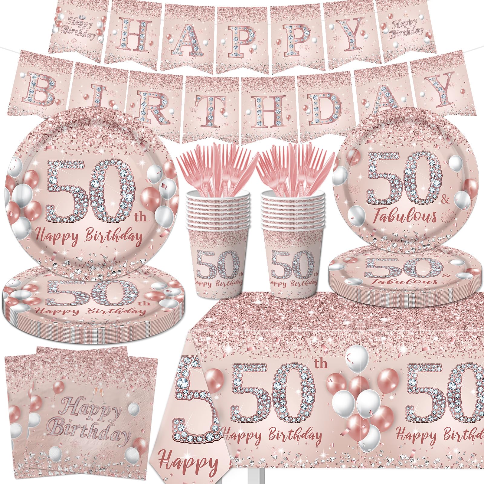 Amazon.com: 60th Birthday Tableware Decorations for Women, 142Pcs Pink ...