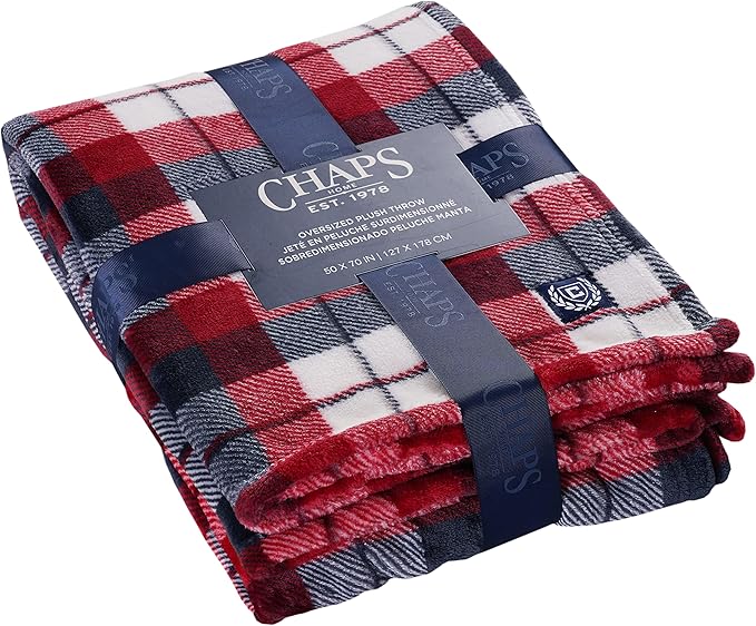 Amazon.com: Chaps Plush Plaid Throw Blanket - Oversized Cozy Fuzzy Soft ...