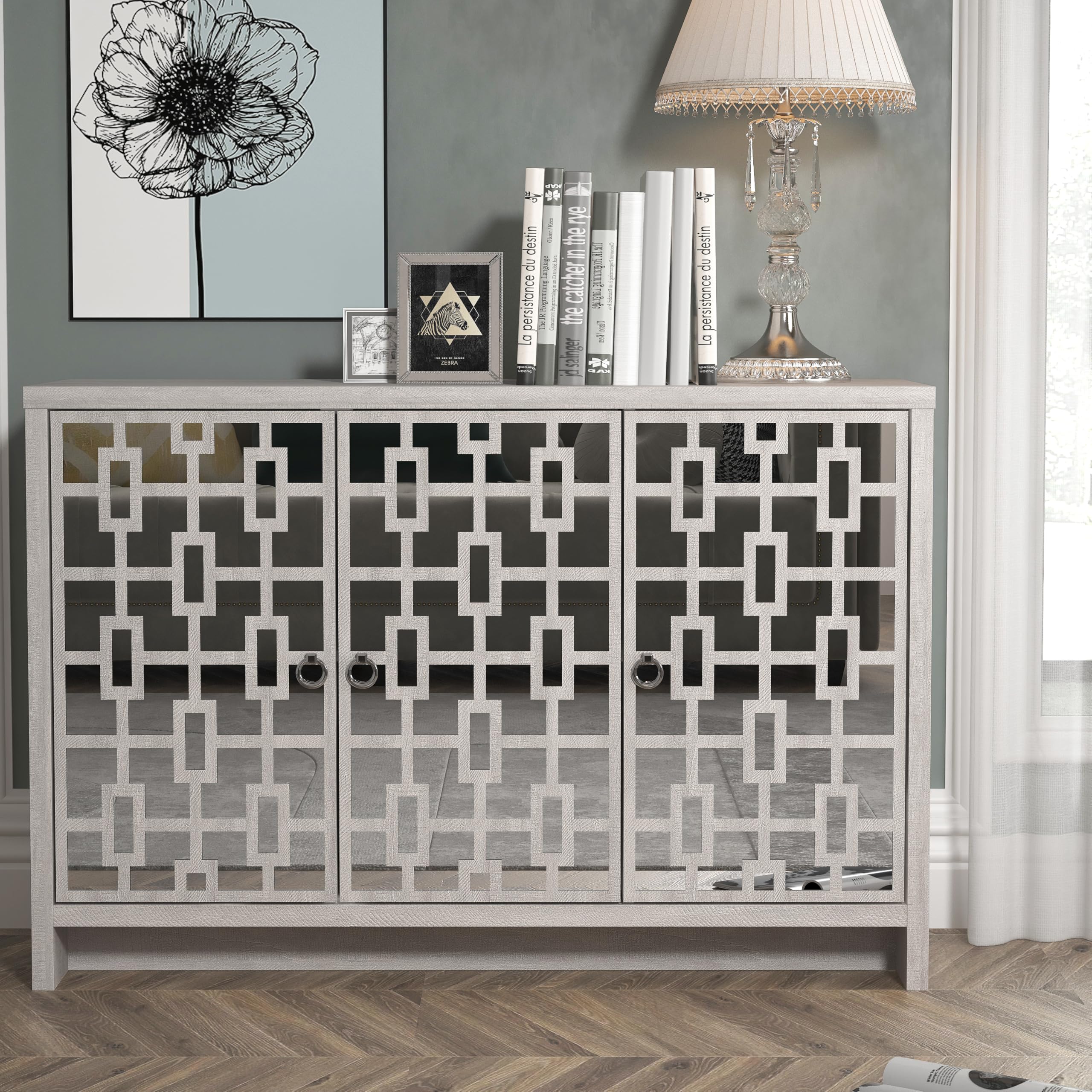 Galano Mollison 3 Door Sideboard - Moden Laser Cut Pattern with Acrylic ...