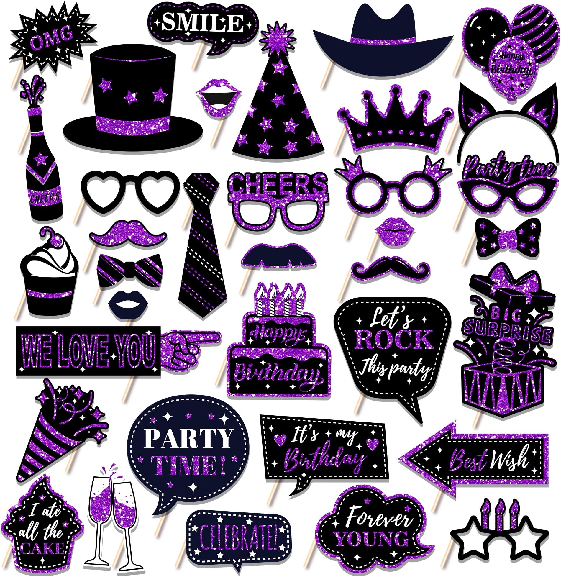 Amazon.com: 25PCS Birthday Party Photo Booth Props,Birthday Decoration ...