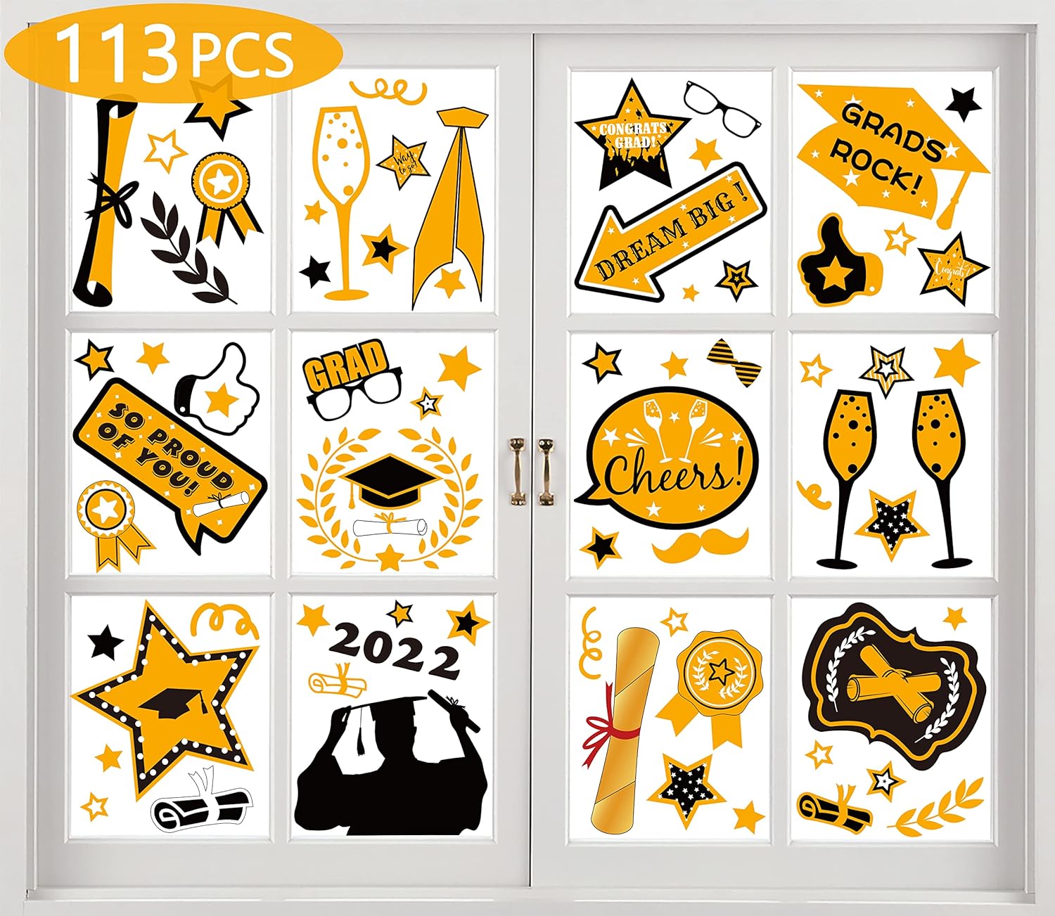 Amazon.com: 113PCS Graduation Window Clings Decorations 2022 - Grad Cap ...