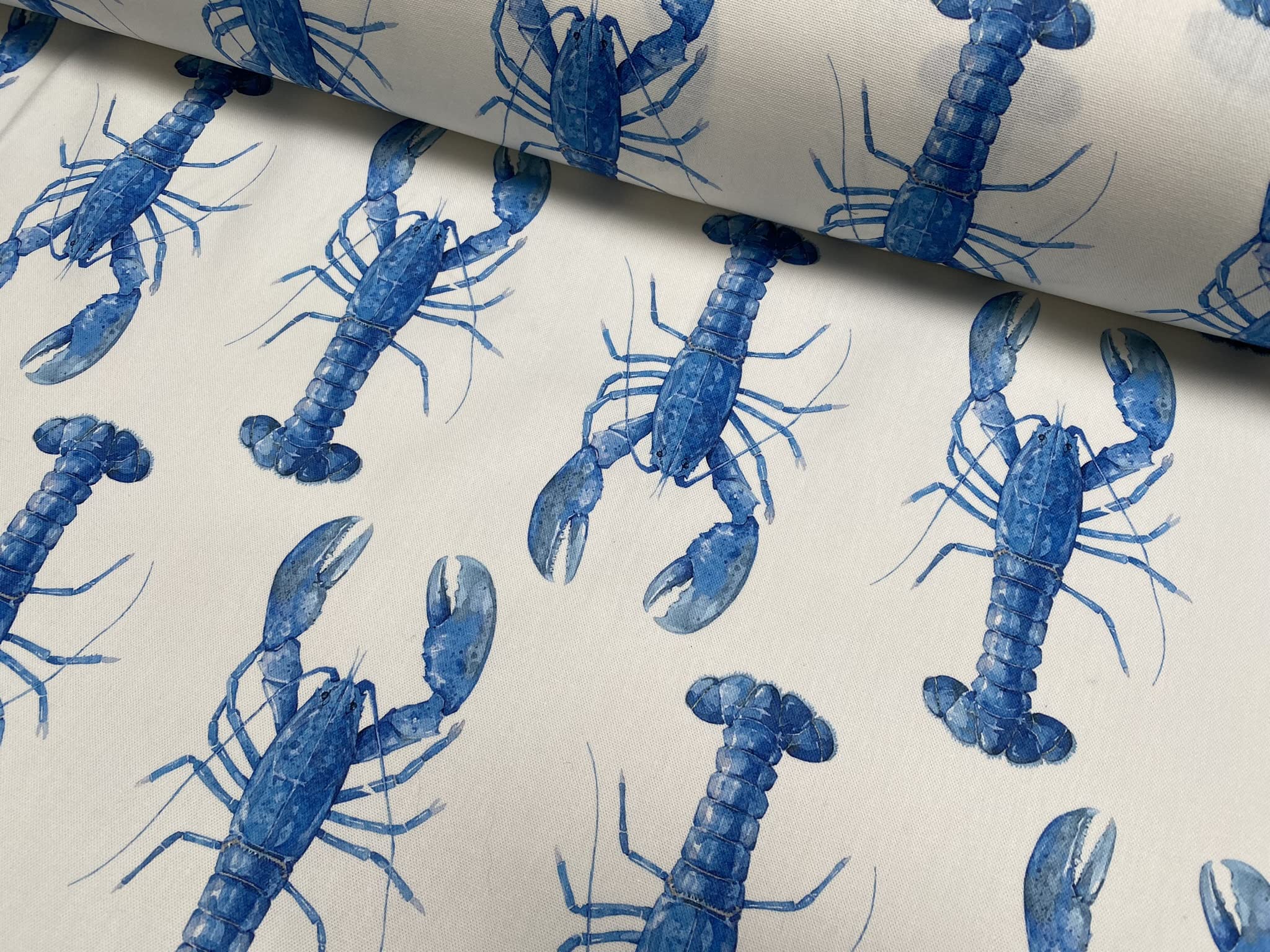 Blue Lobster Print Fabric Curtains Upholstery Dress Material Nautical ...