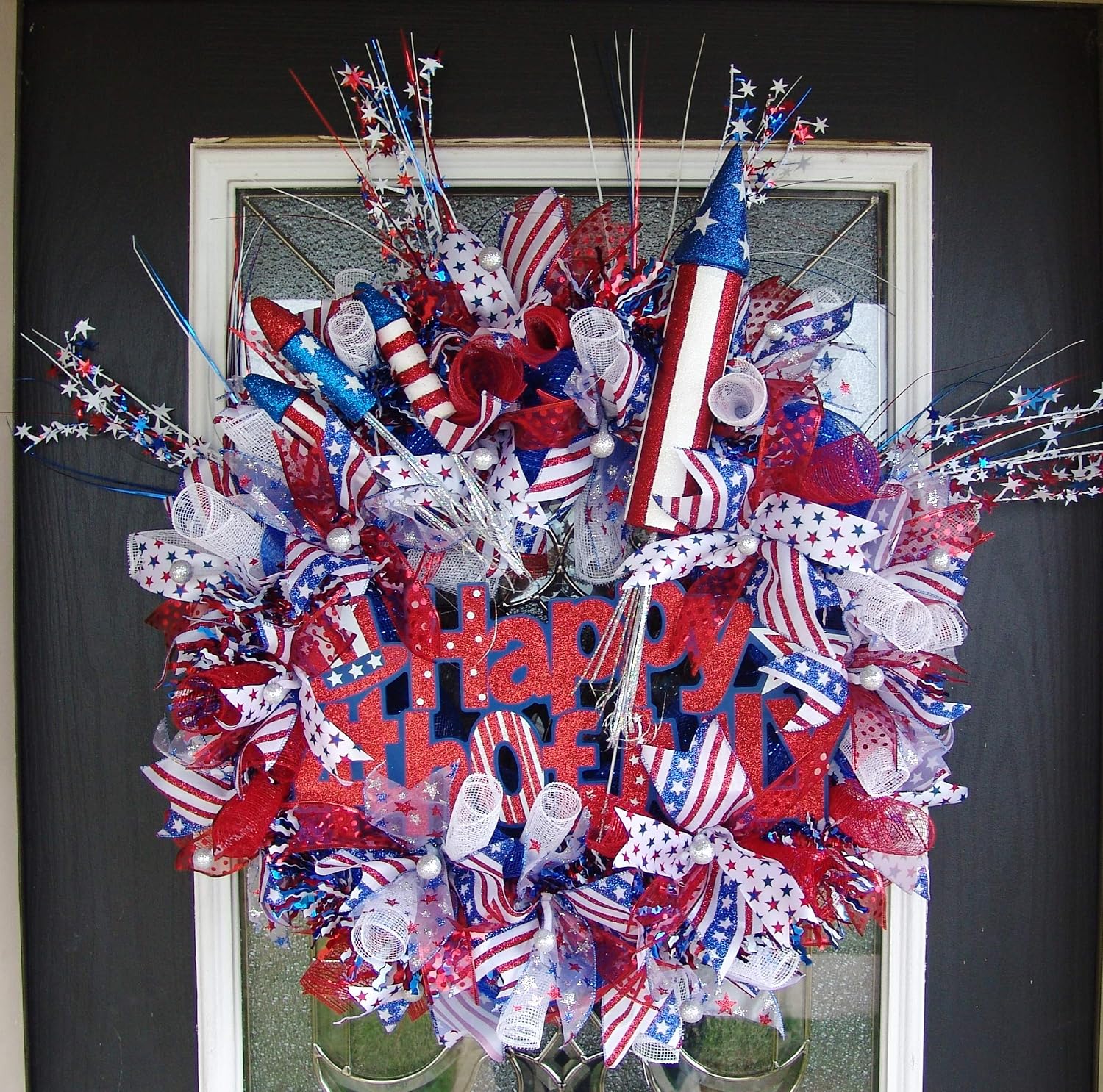 Amazon.com: XL Fireworks Bling! Happy 4th Fourth of July Deco Mesh ...