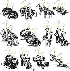 Amazon.com: Qimgic Halloween Skeleton Animal Earrings - Skull Earrings ...