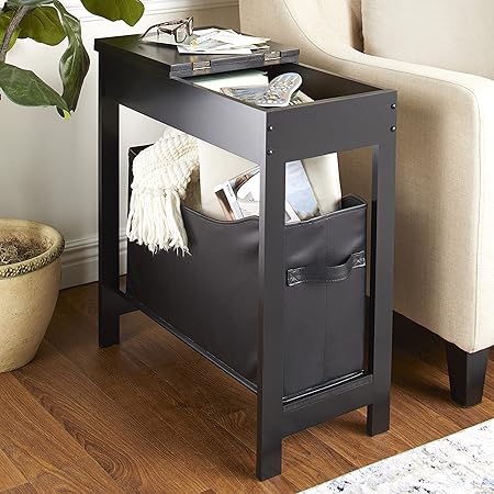 Amazon.com: Side Table with Lower Storage Bin - Black : Home & Kitchen