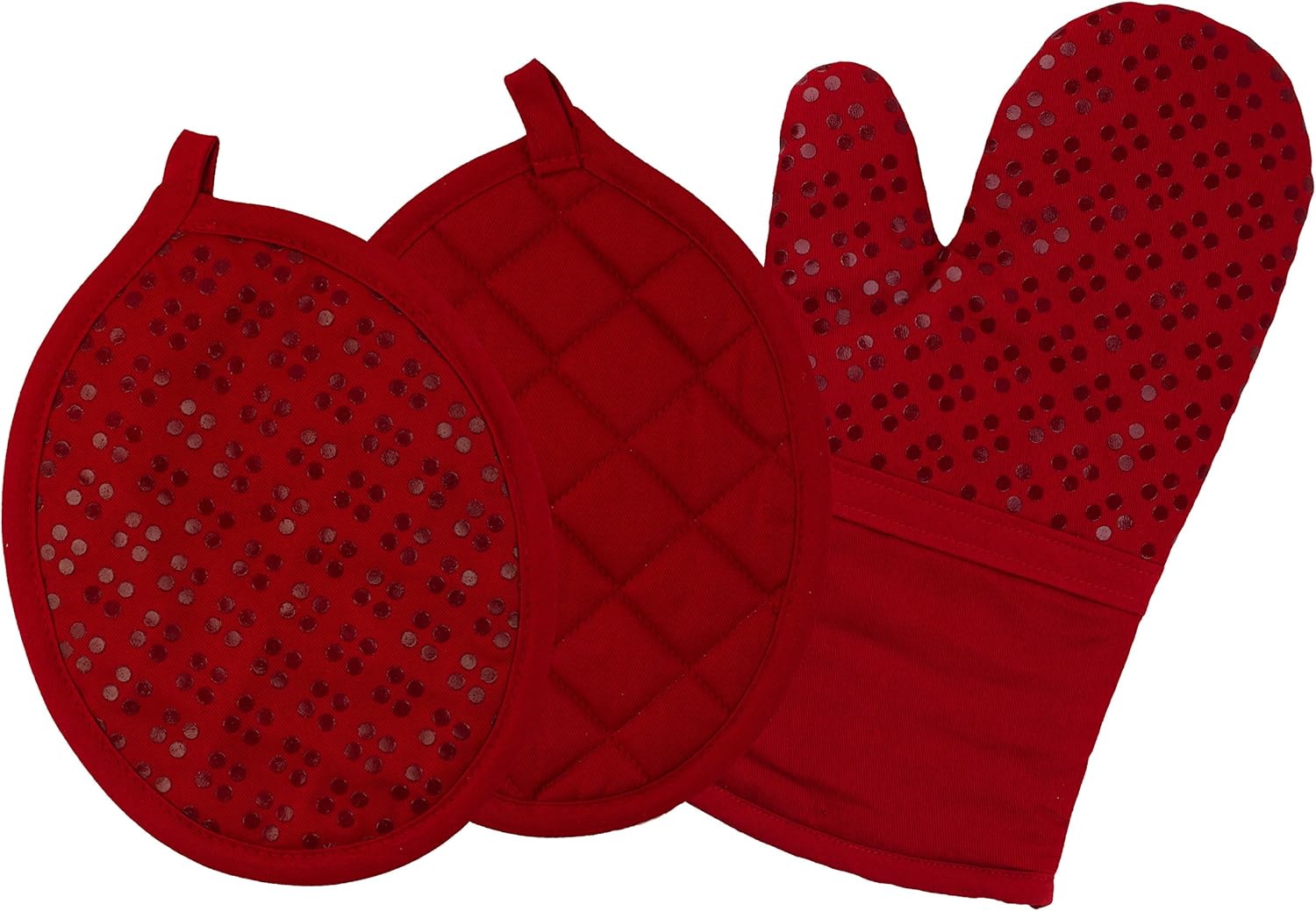 Amazon.com: Sticky Toffee Oven Mitt and Pot Holder Set of 3 – Red Non ...