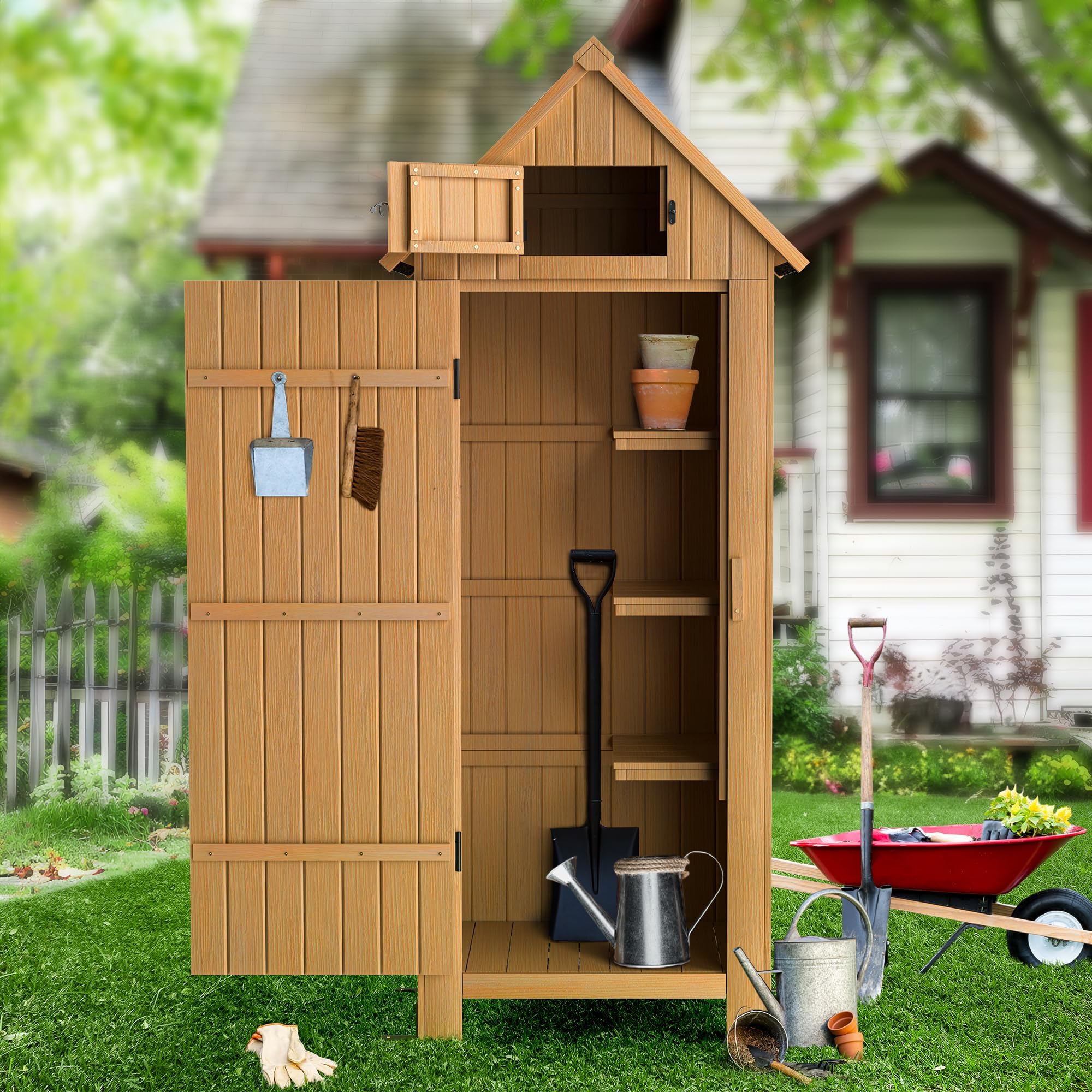 Amazon.com : TOETOL Outdoor Storage Shed with Floor, Wooden Garden Tool ...