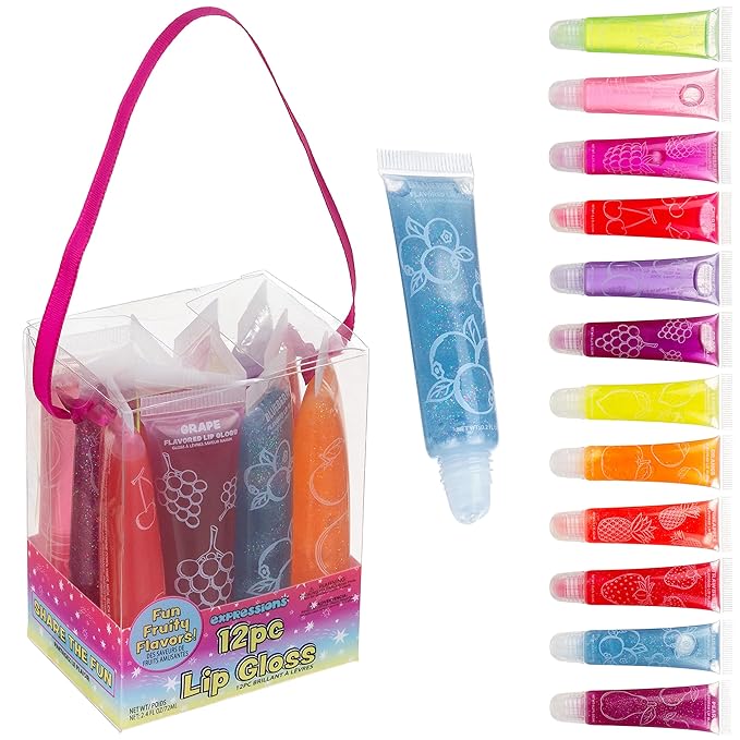 Amazon.com : EXPRESSIONS 12 pc Lip Gloss Set, Flavored Lipgloss Squeeze ...
