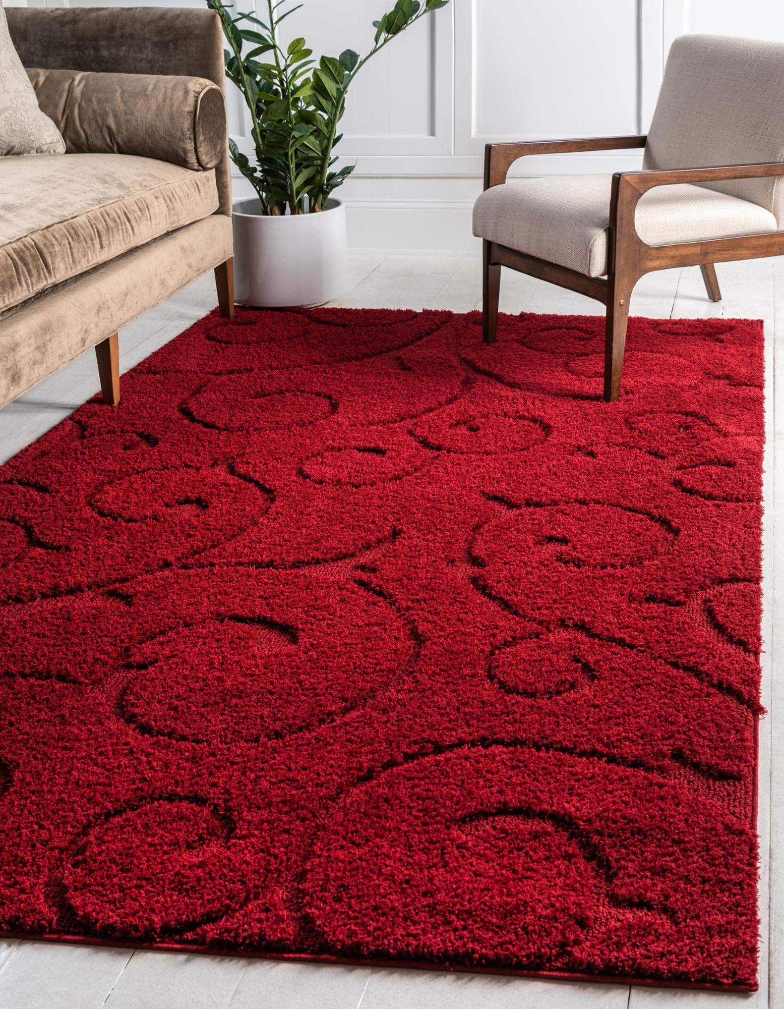 Amazon.com: Rugs.com Botanical Shag Collection Rug – 9' x 12' Red Shag ...