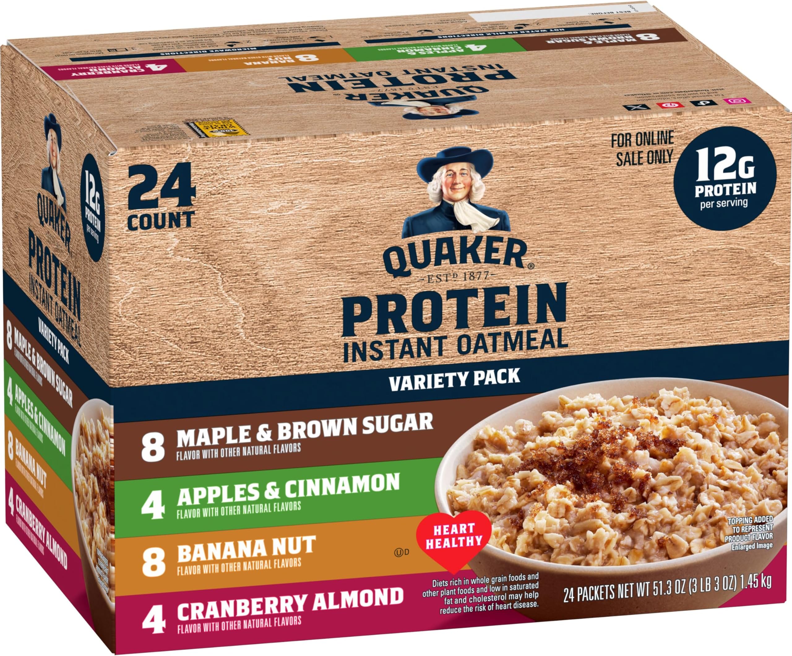 Amazon.com: Quaker Instant Oatmeal, Protein 4 Flavor Variety Pack, 7g ...