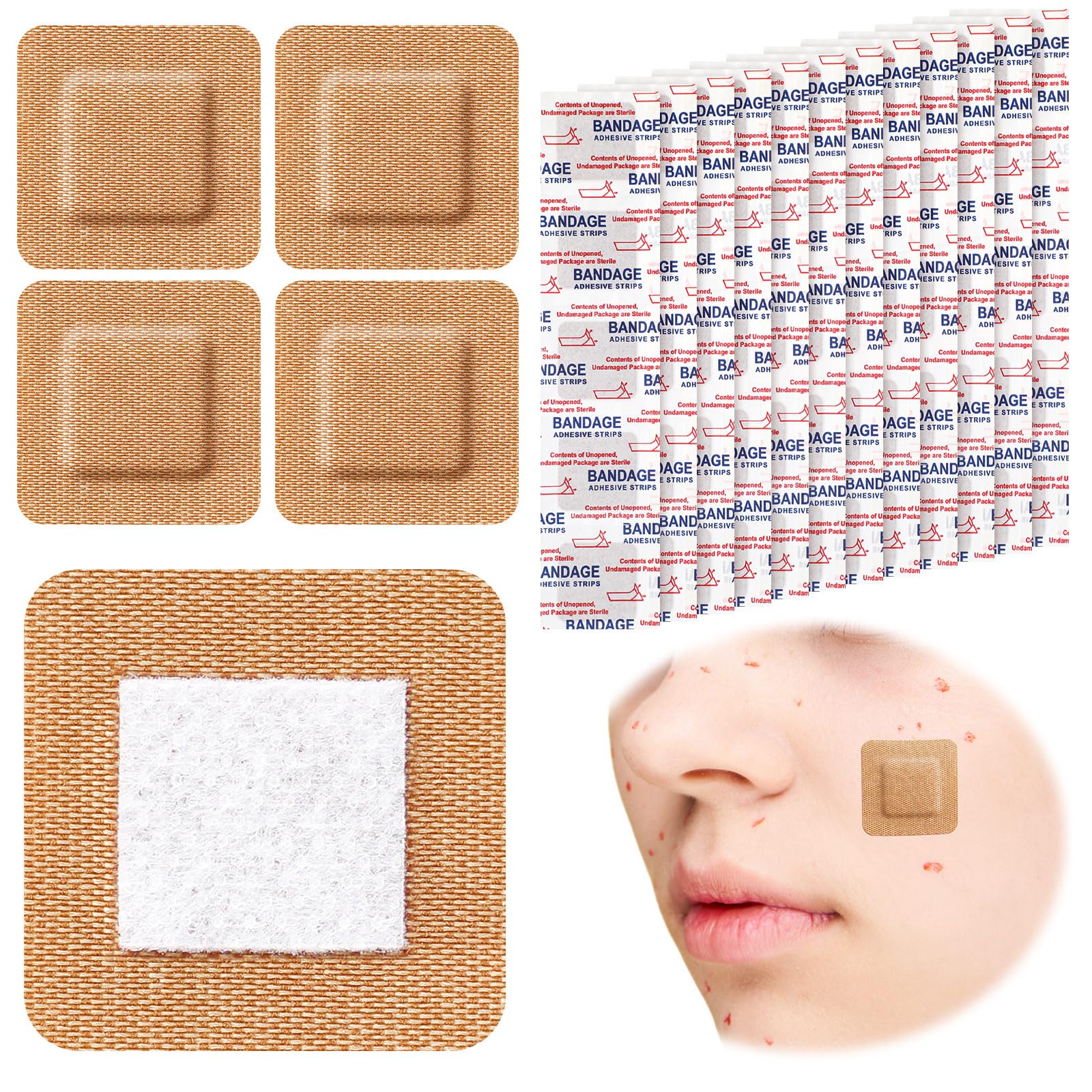 Amazon.com: Marsui 200 Pcs Adhesive Spots Bandages Square Tan Adhesive ...