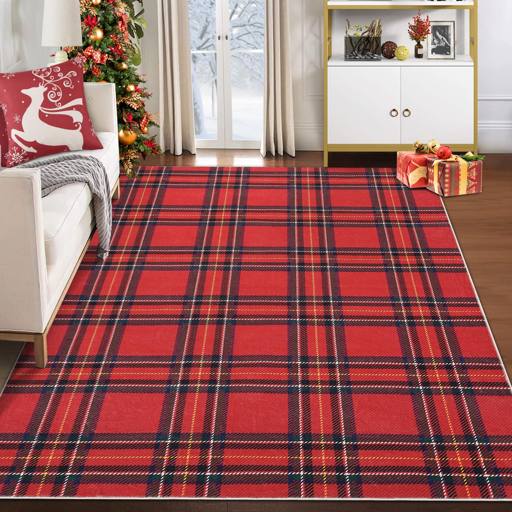 CAROMIO Large Christmas Buffalo Area Rugs Christmas Plaid Throw Rug ...