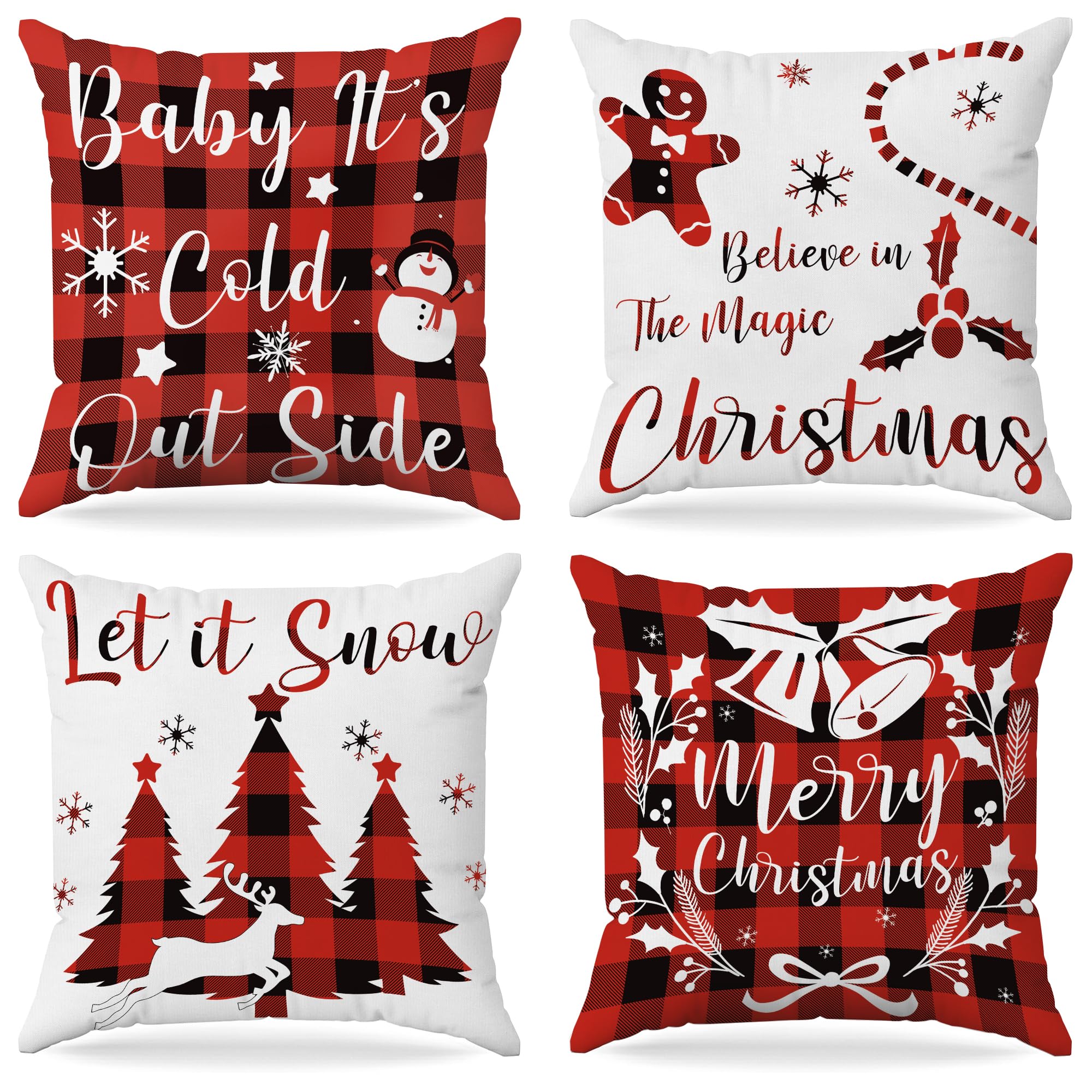 Amazon.com: Christmas Pillow Covers Pack of 4 Plaid Throw Pillow Covers ...
