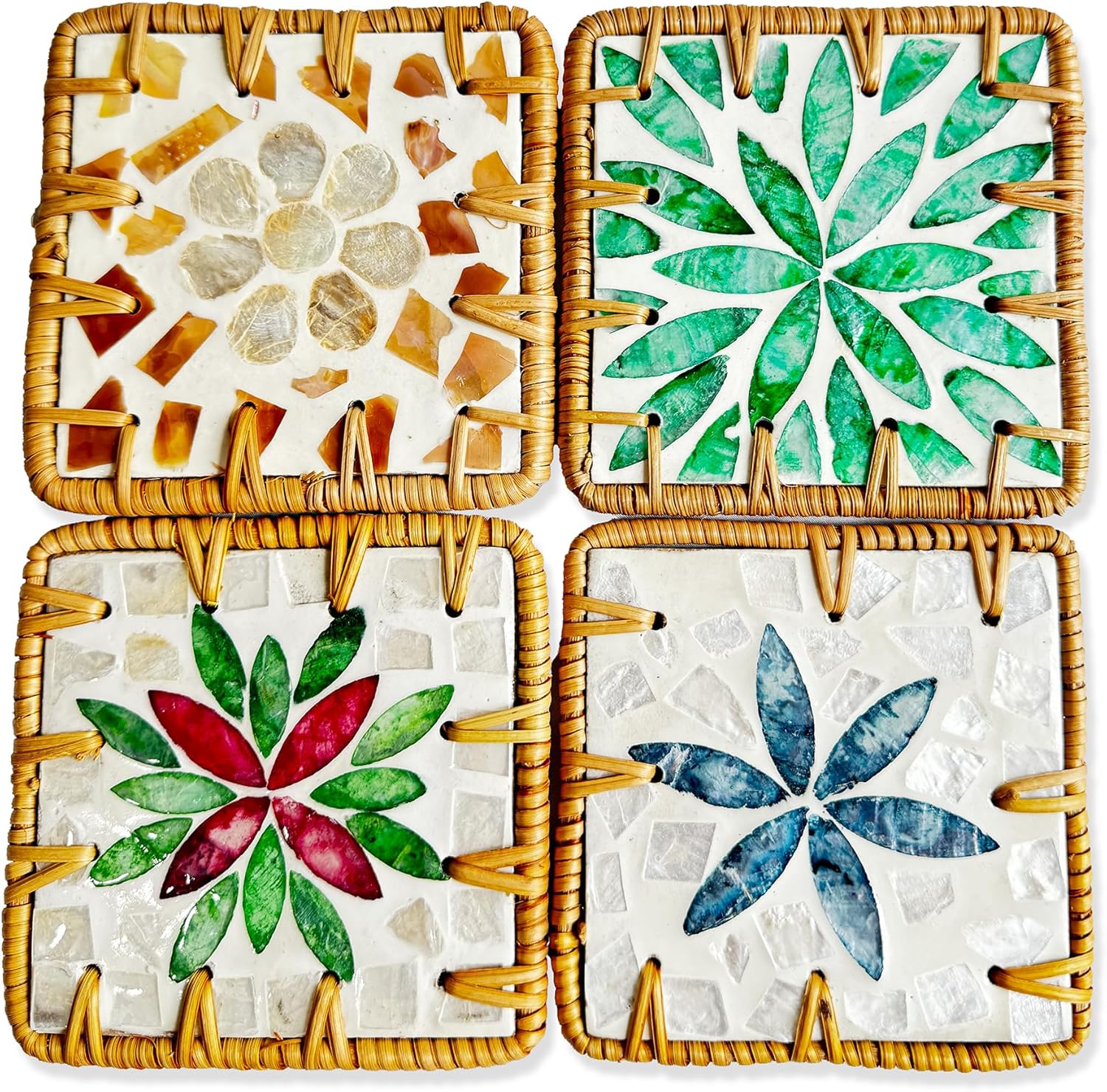 Amazon.com | Handmade Rattan Coaster Set of 4, Cute Coasters Square ...