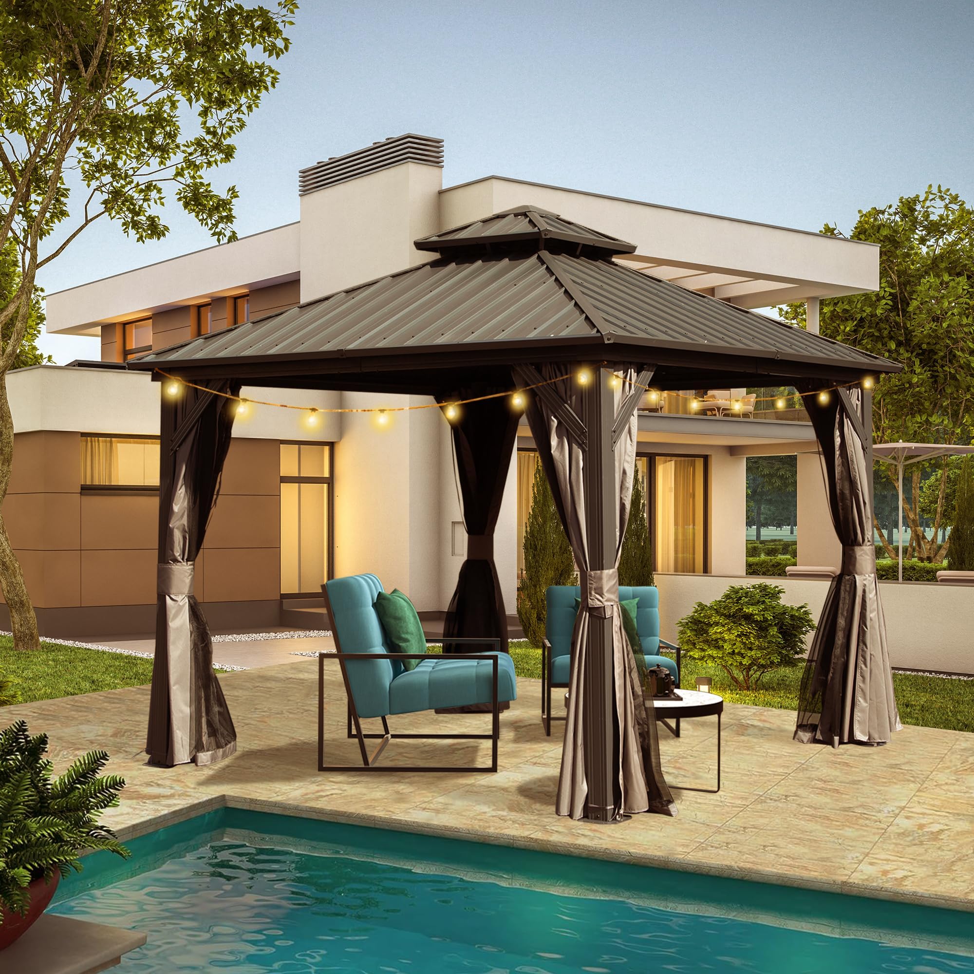 Amazon.com : Domi 8x8FT Hardtop Gazebo, Outdoor Gazebo with Galvanized ...