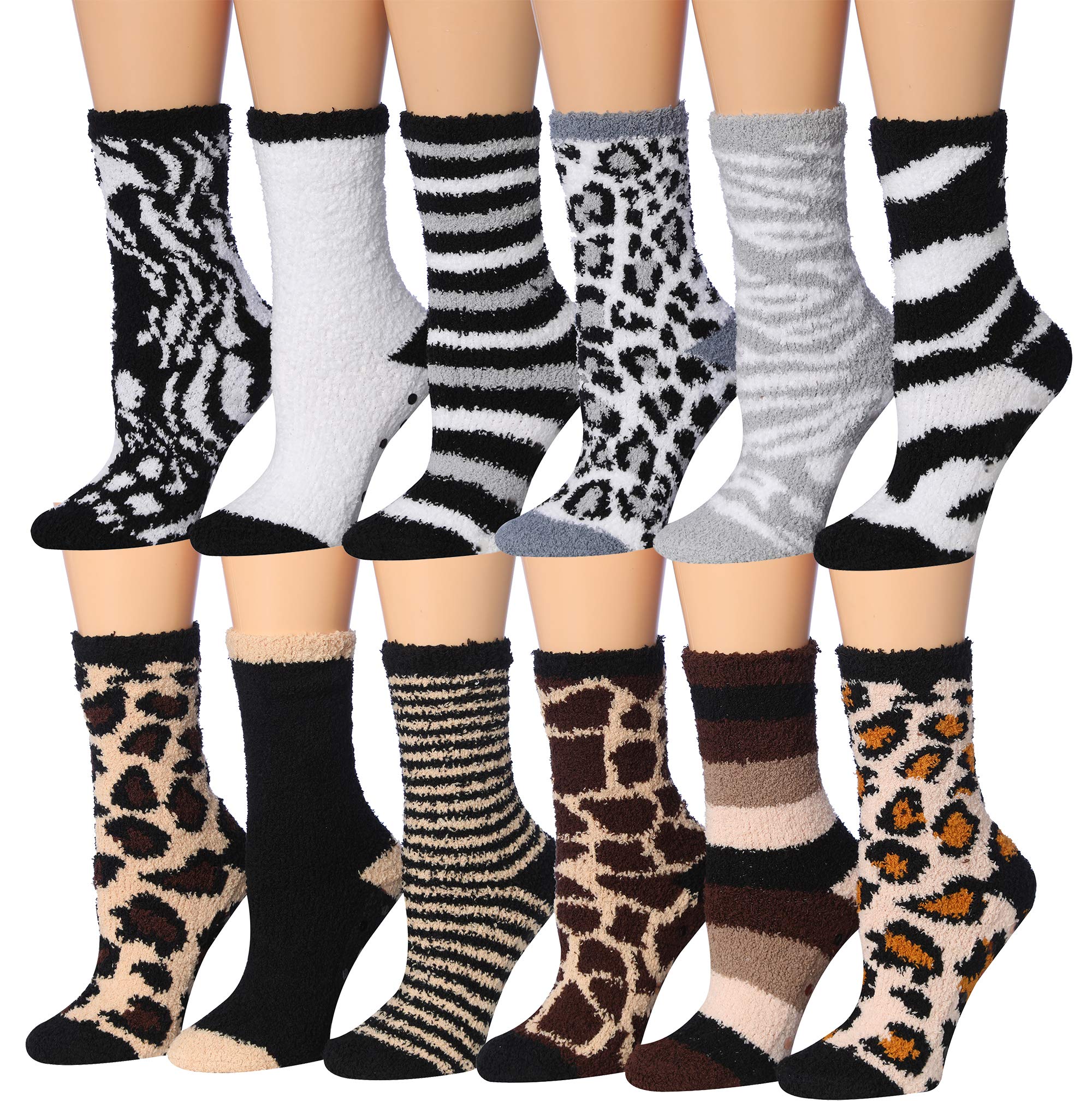 Tipi Toe Women's 12-Pairs Snowflake Winter Prints Anti-Skid Fuzzy ...