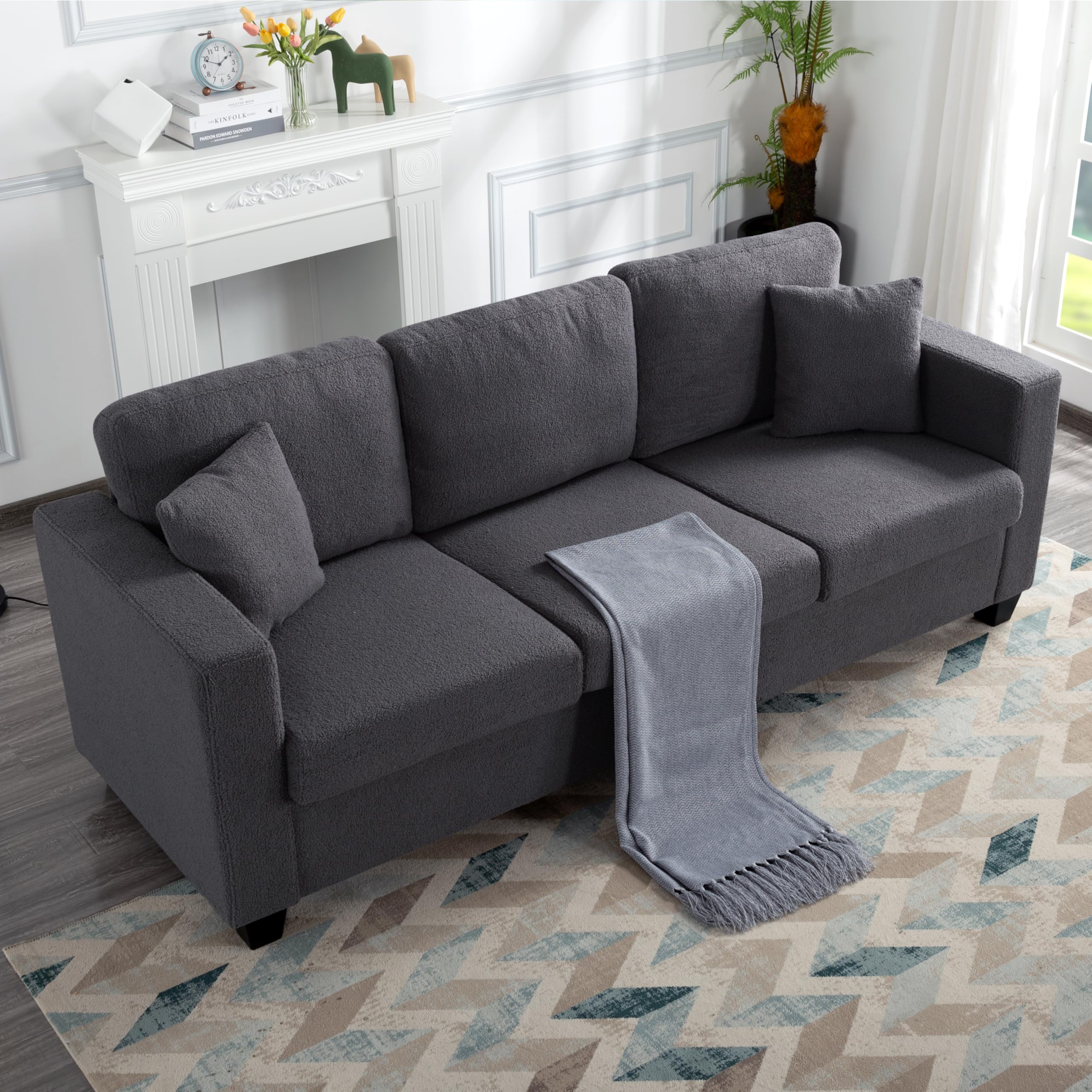 Amazon.com: UOCFYK 86.6” Modern Sofas Couch, Comfy 3-Seater Teddy ...