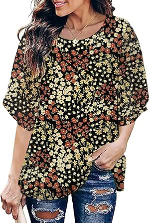WRRH Summer Blouses for Women Dressy Casual 3/4 Sleeve Mesh Tunic Tops ...