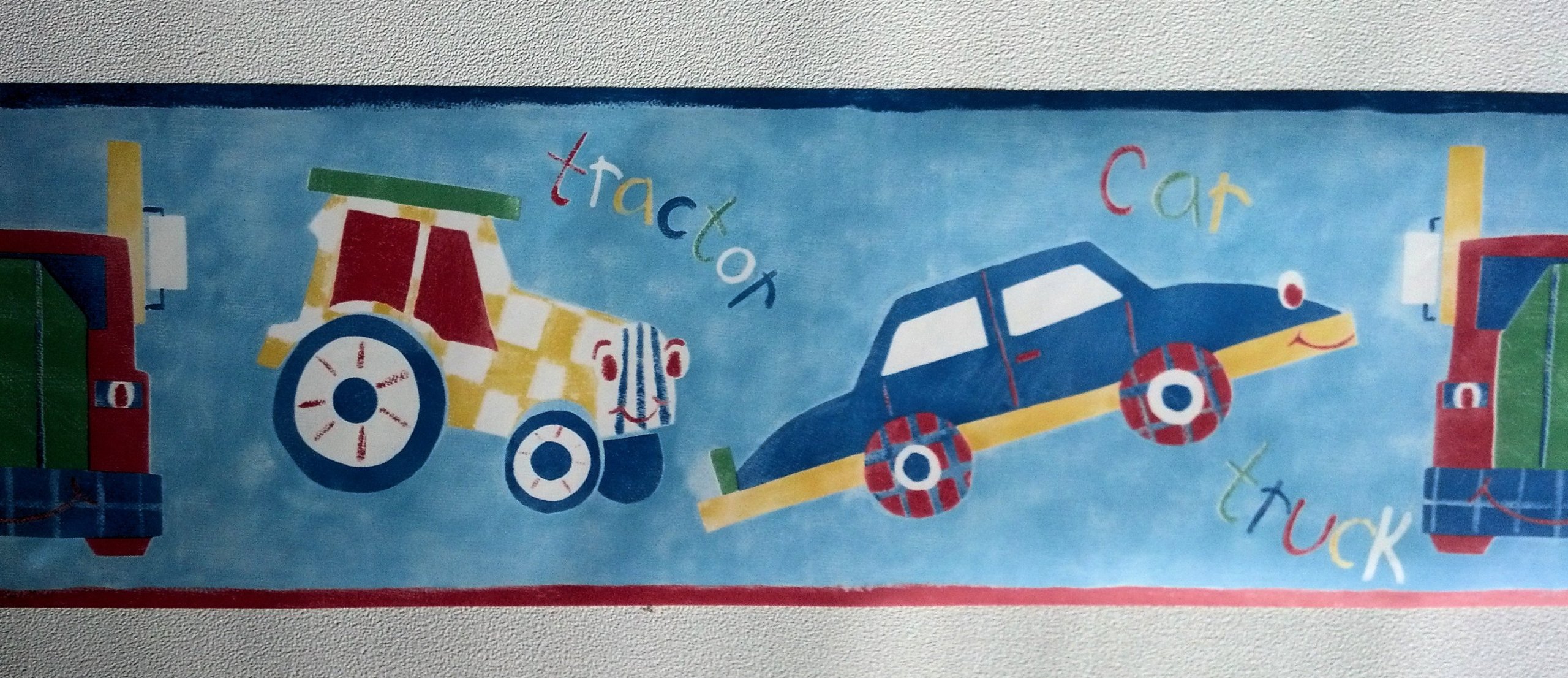 Kids Transportation Wallpaper Border - Cars, Trucks, Tractors - Blue ...