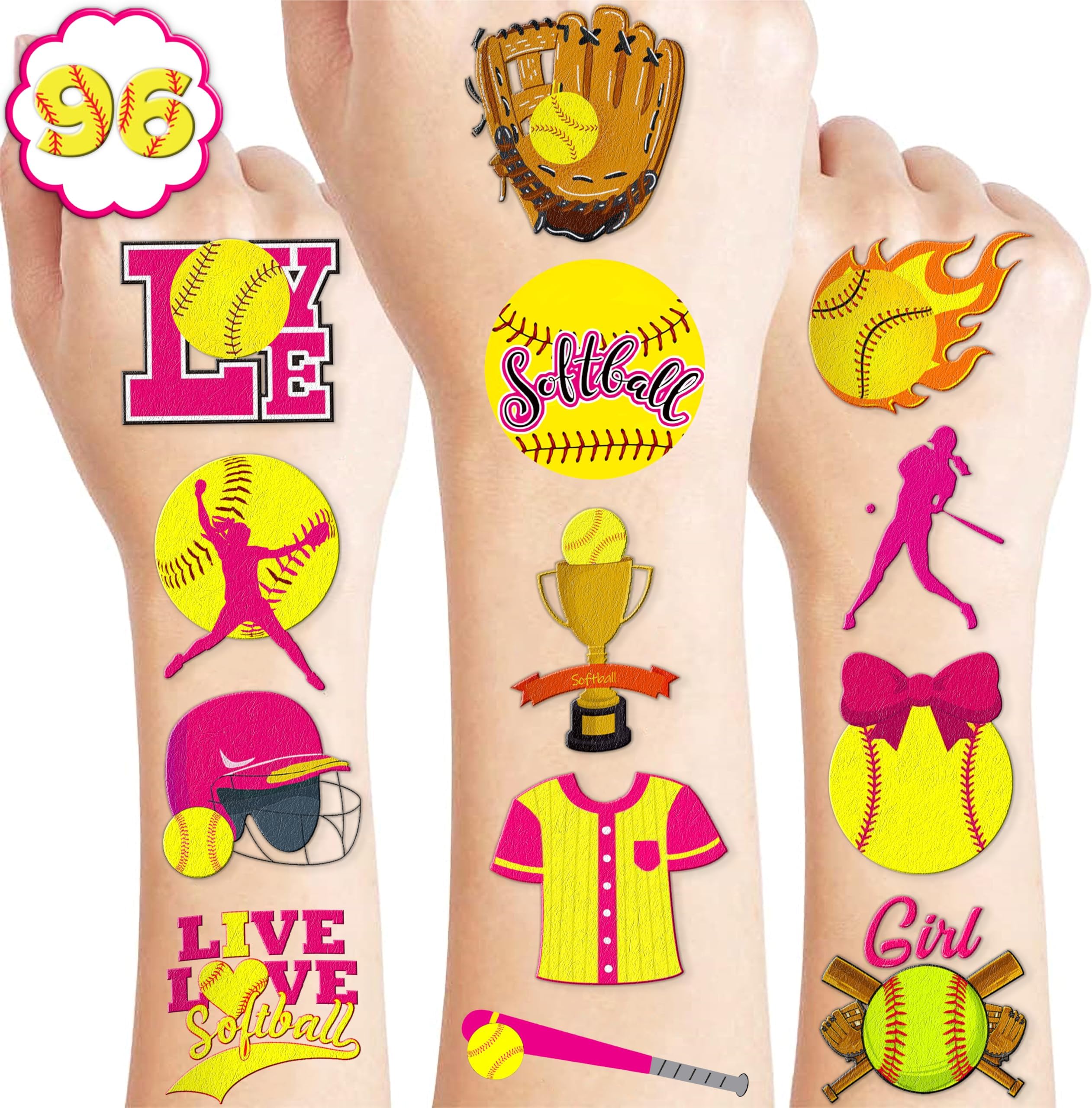 Amazon.com : 8 Sheets (96PCS) Softball Temporary Tattoos Sports Themed ...