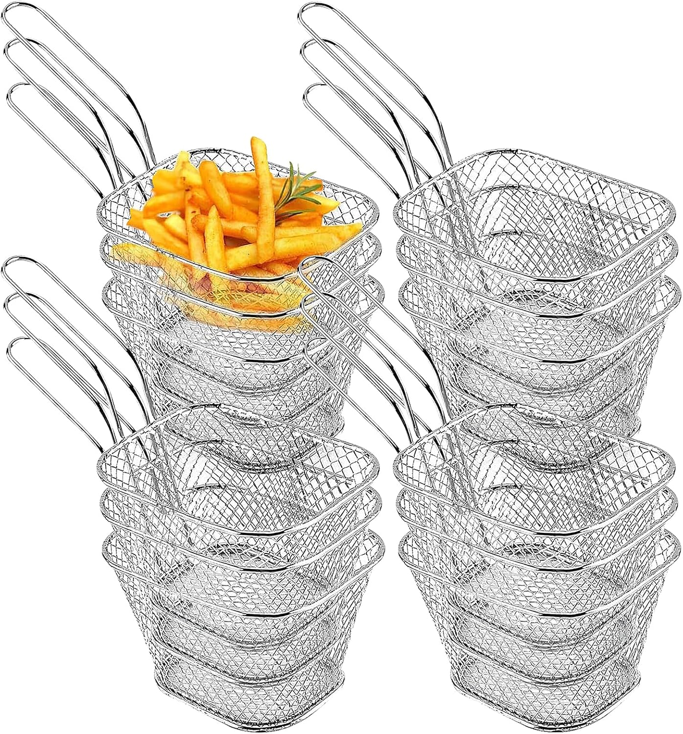 12 Pack Mini Square Fry Baskets, Small Chip Serving Basket, French ...