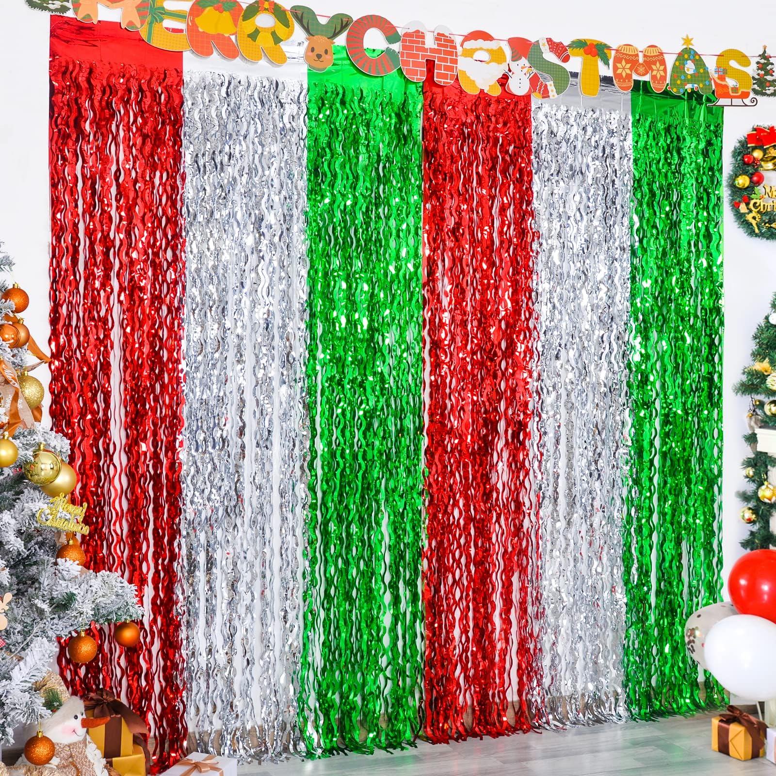 Amazon.com : LOLStar 3 Pack Christmas Foil Fringe Curtains Christmas ...