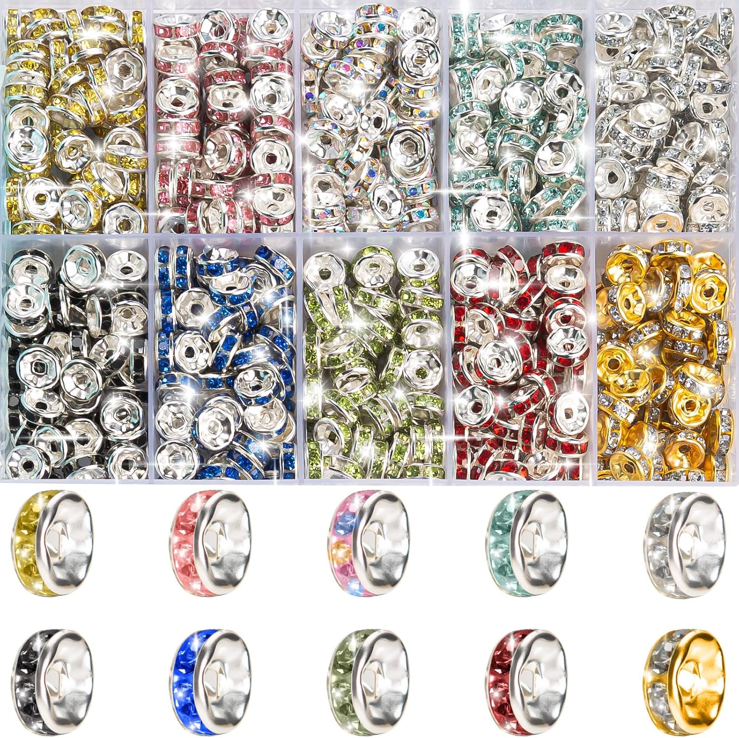 Amazon.com: 700 Pieces Spacer Beads Rhinestone Crystal Bead Spacers for ...