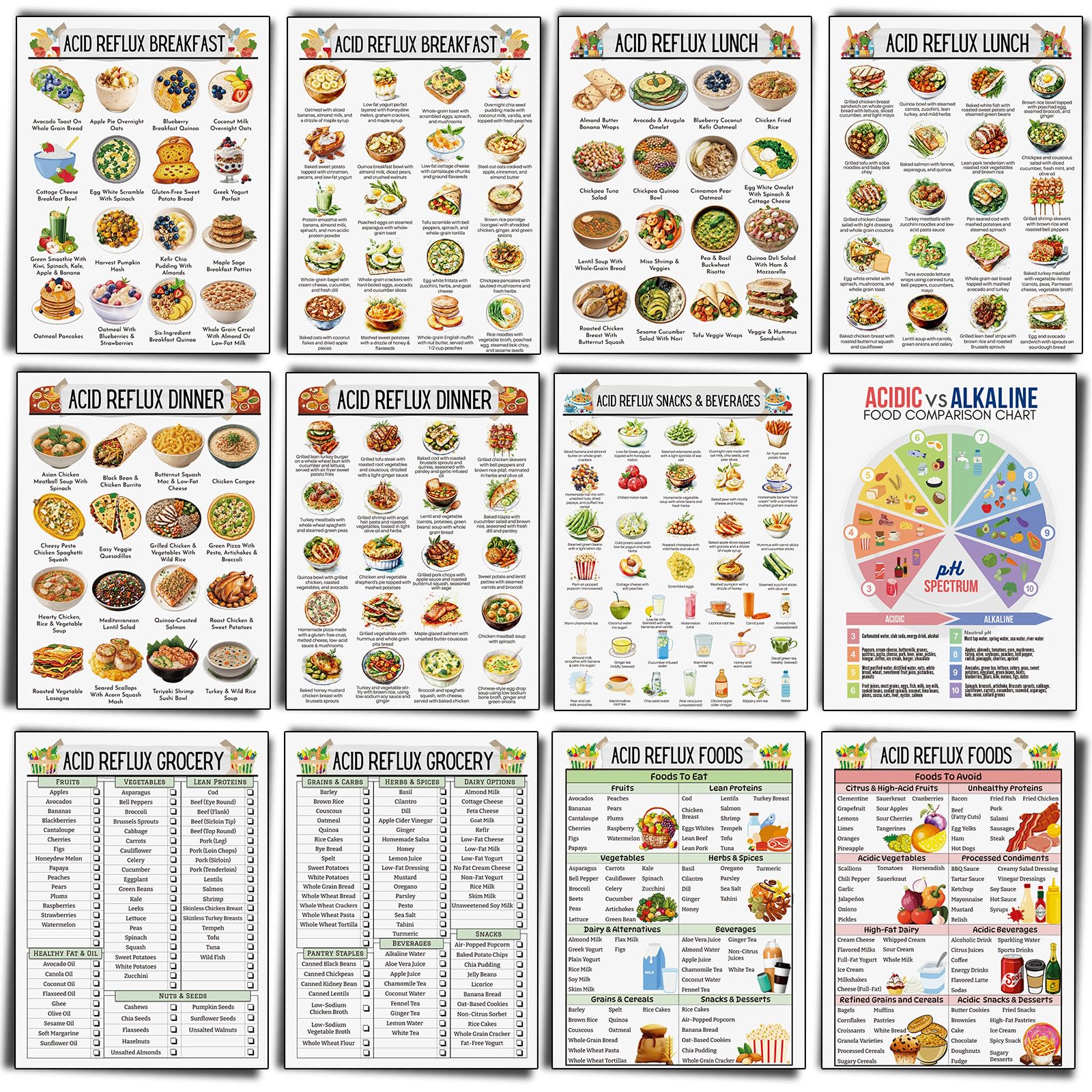 Snapklik.com : Sinload 12 Pcs Acid Reflux Food Diet Poster