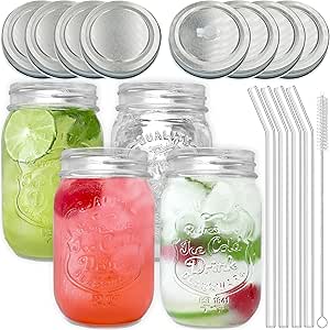 Amazon.com: Pinkrella Mason Drinking Jars - Glass Mugs WITHOUT handle 4 pack, Mason Jars With ...