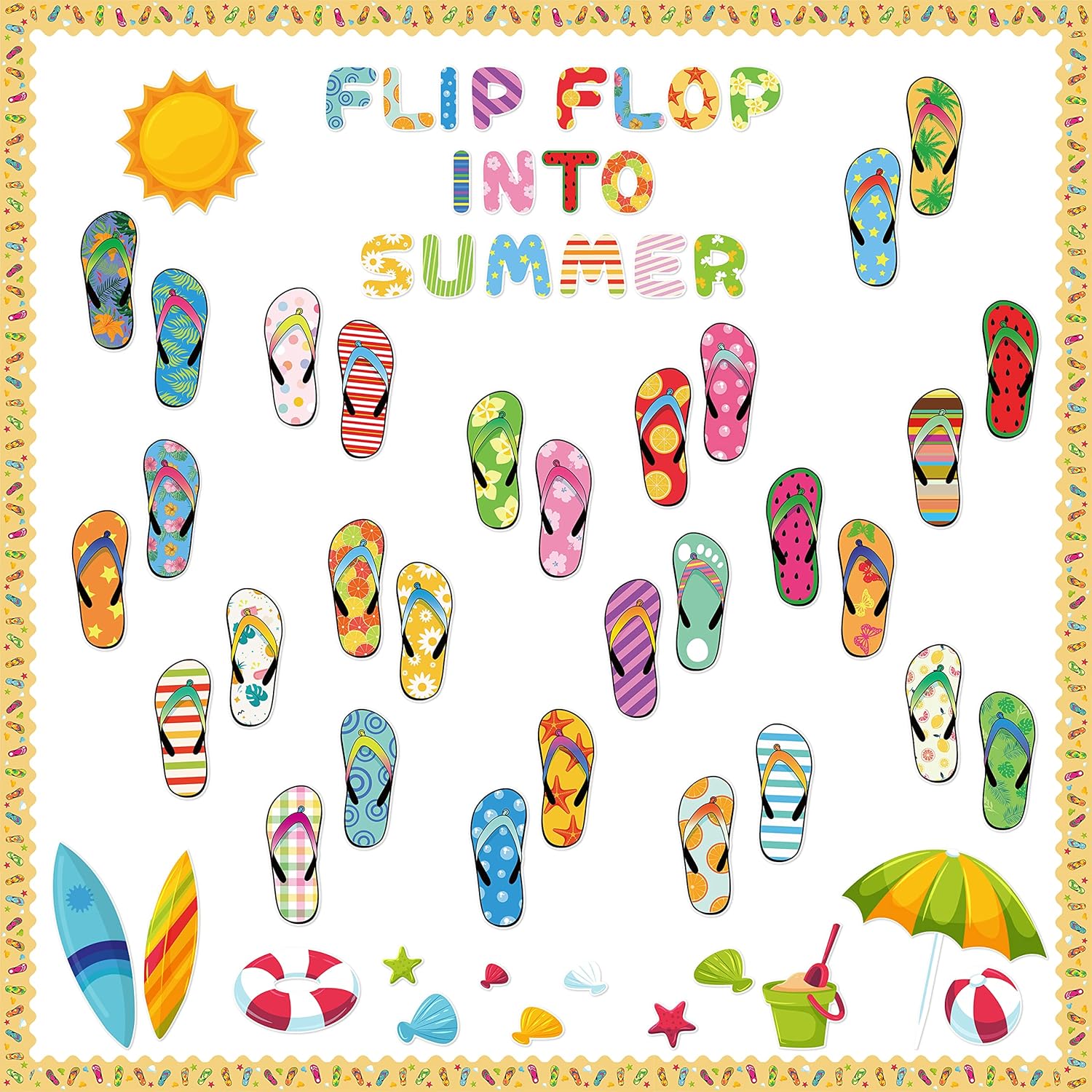 AsodSway 133Pcs Summer Flip Flop Bulletin Board Cutouts Flip Flop Into ...