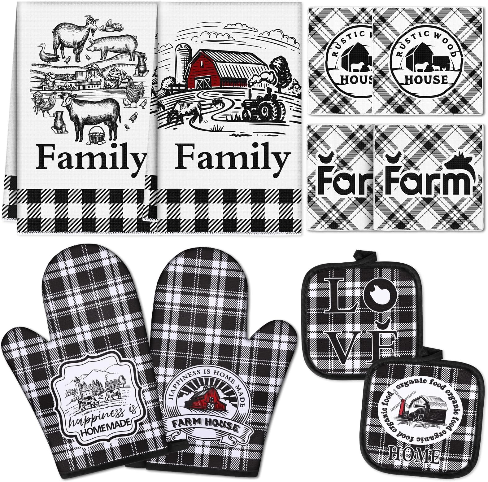 Amazon.com: 10PCS Buffalo Plaid Kitchen Set - Oven Mitts, Towels ...