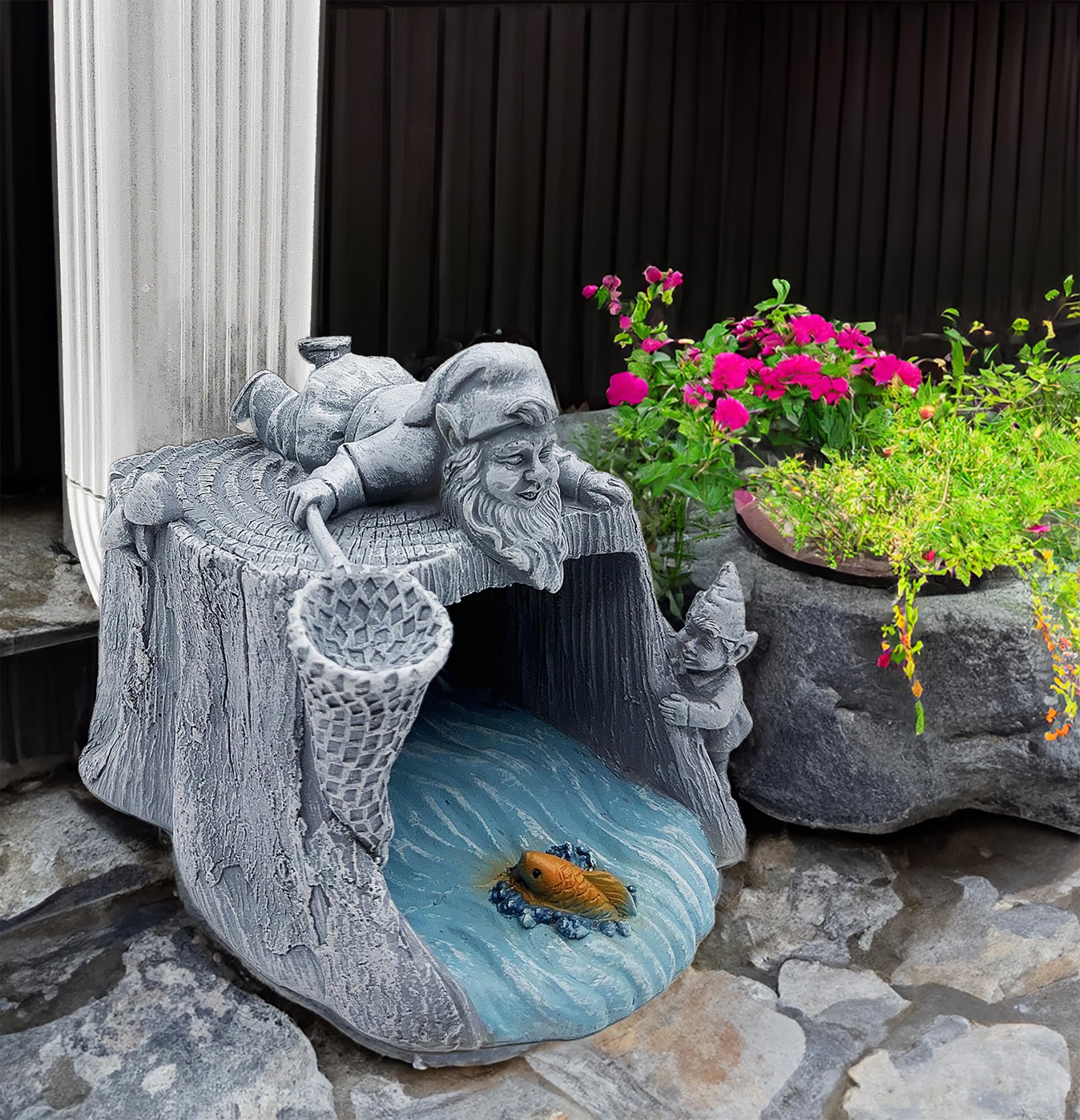 Snapklik.com : Gnome Catch Fish Sculpture Gutter Downspout Extender ...