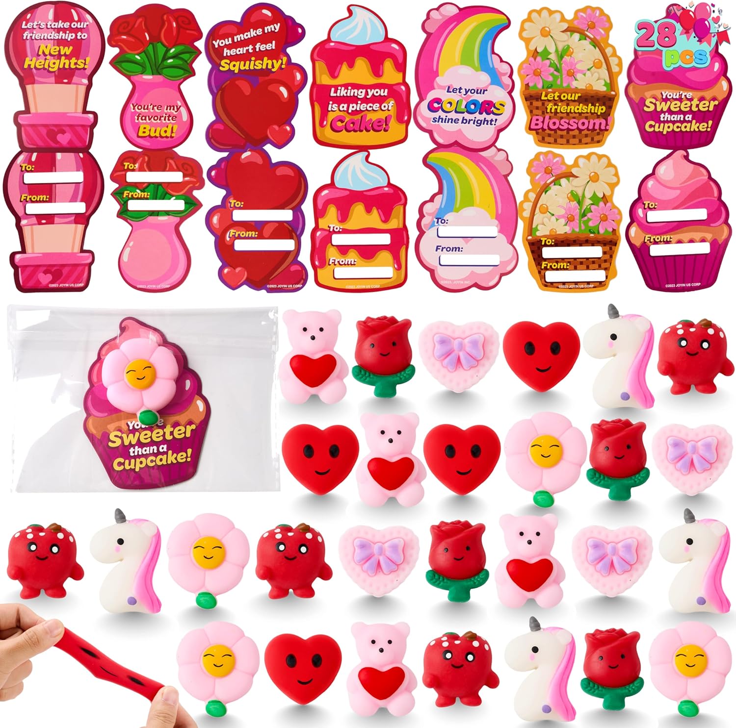 Amazon.com: JOYIN 28 Packs Valentine’s Day Gift Cards with Mochi Toys ...