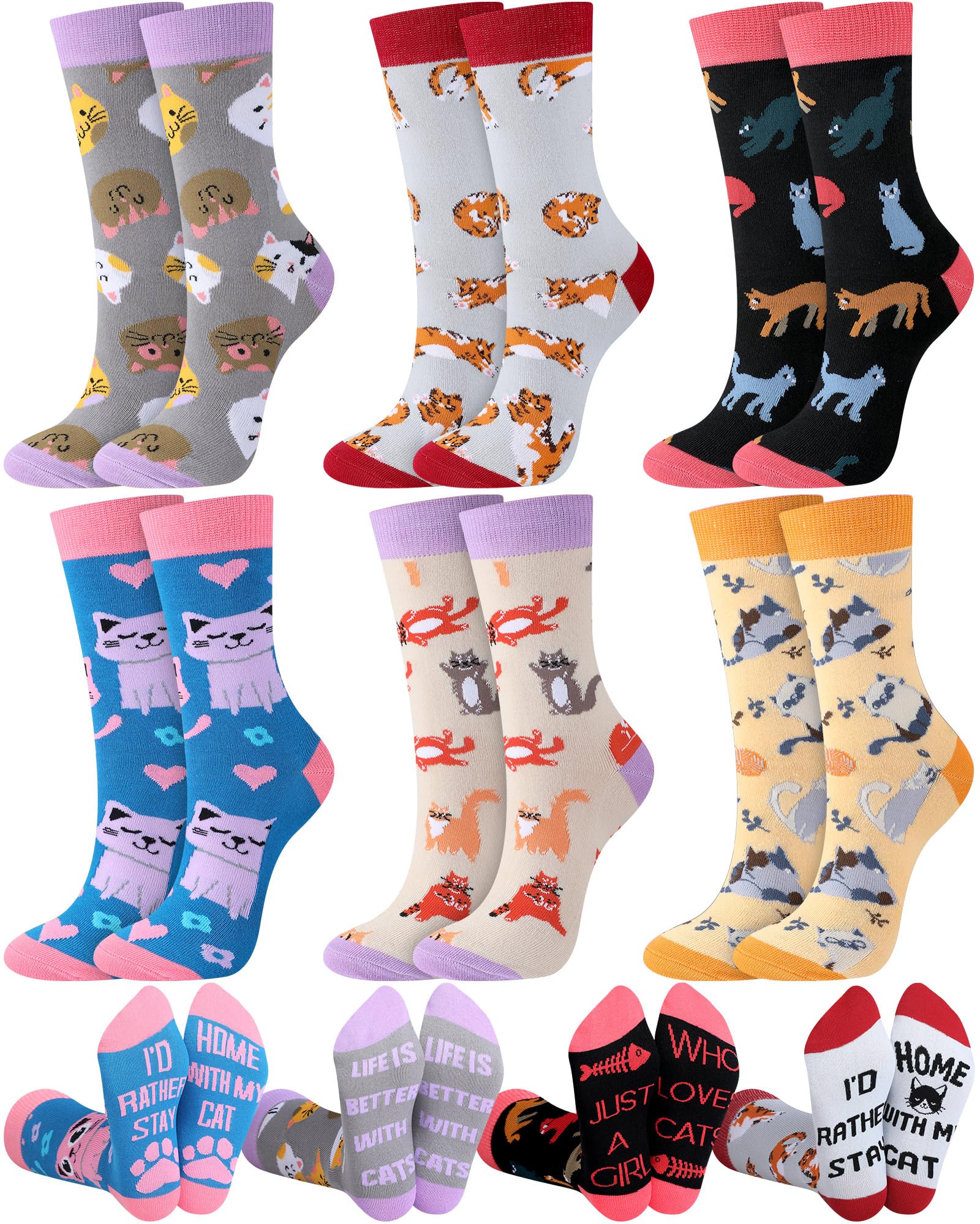 Amazon.com: ShinyMatch 6 Pairs Funny Cat Socks for Women Novelty ...