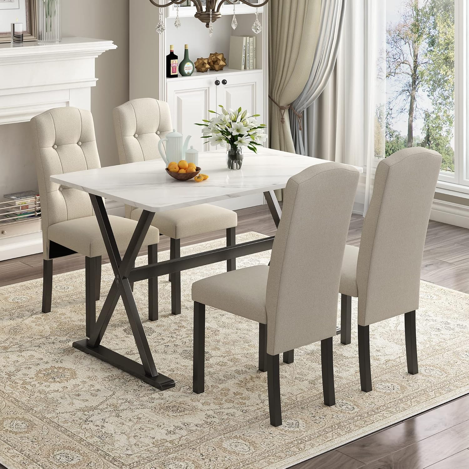 Amazon.com - Bellemave 5 Piece Dining Table Set for 4 Faux Marble ...