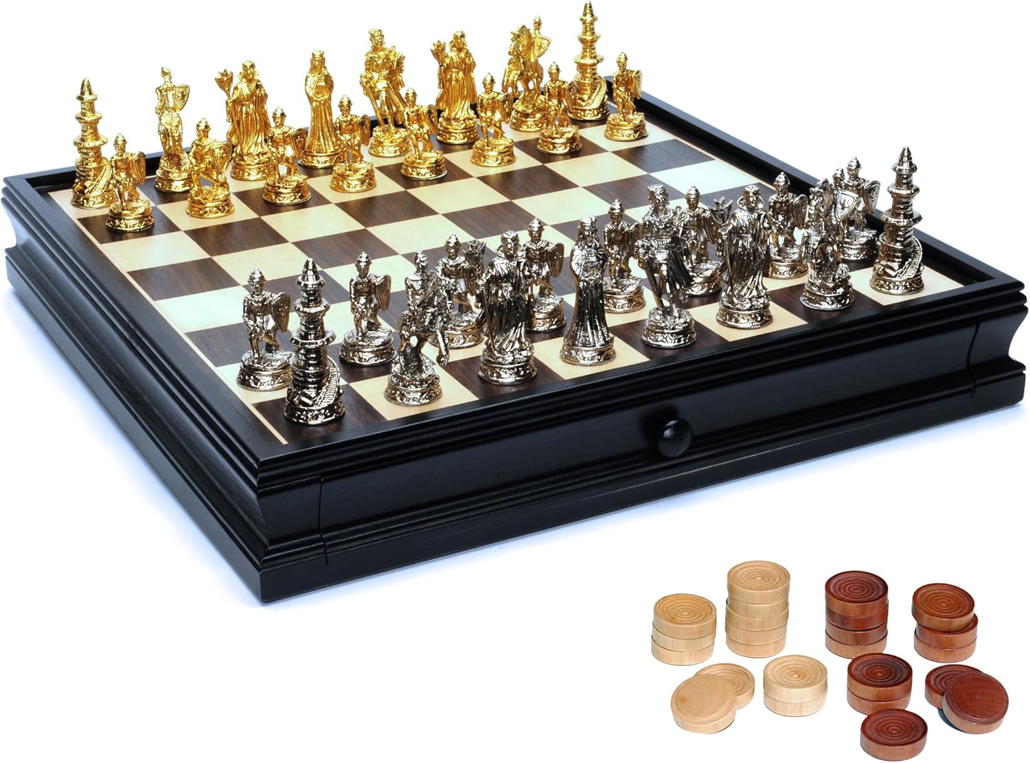 Amazon.com: WE Games Medieval Chess & Checkers Game Set - Pewter ...
