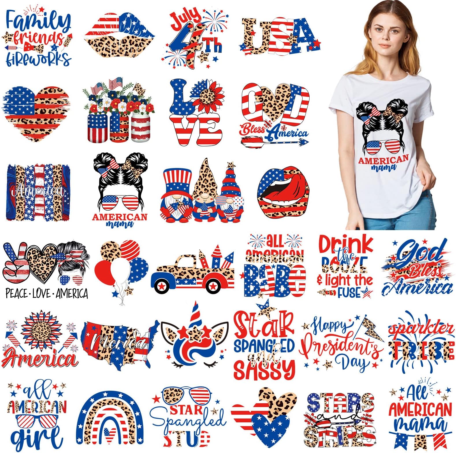 Amazon.com: Patriotic Iron on Patches Heat Transfers Decals for 4th of ...