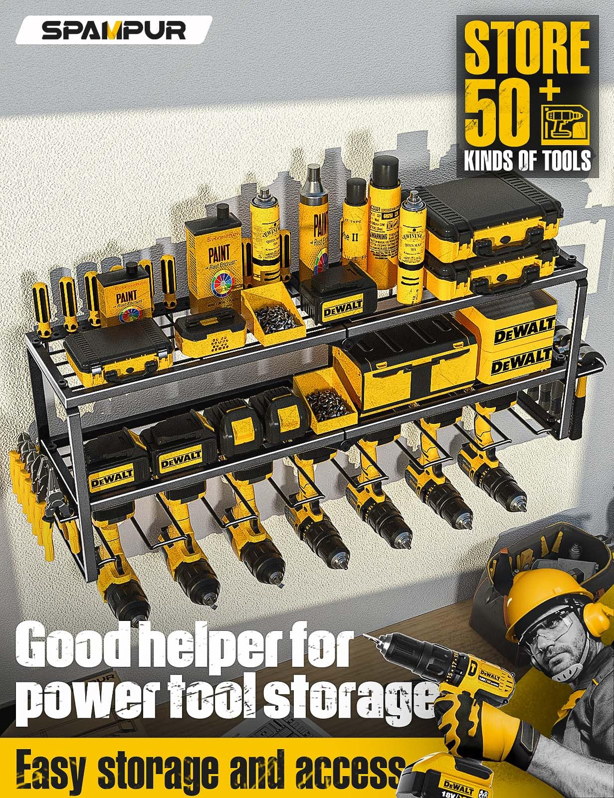Spampur Power Tool Organizer for Tool Storage, Drill Holder Wall Mount ...