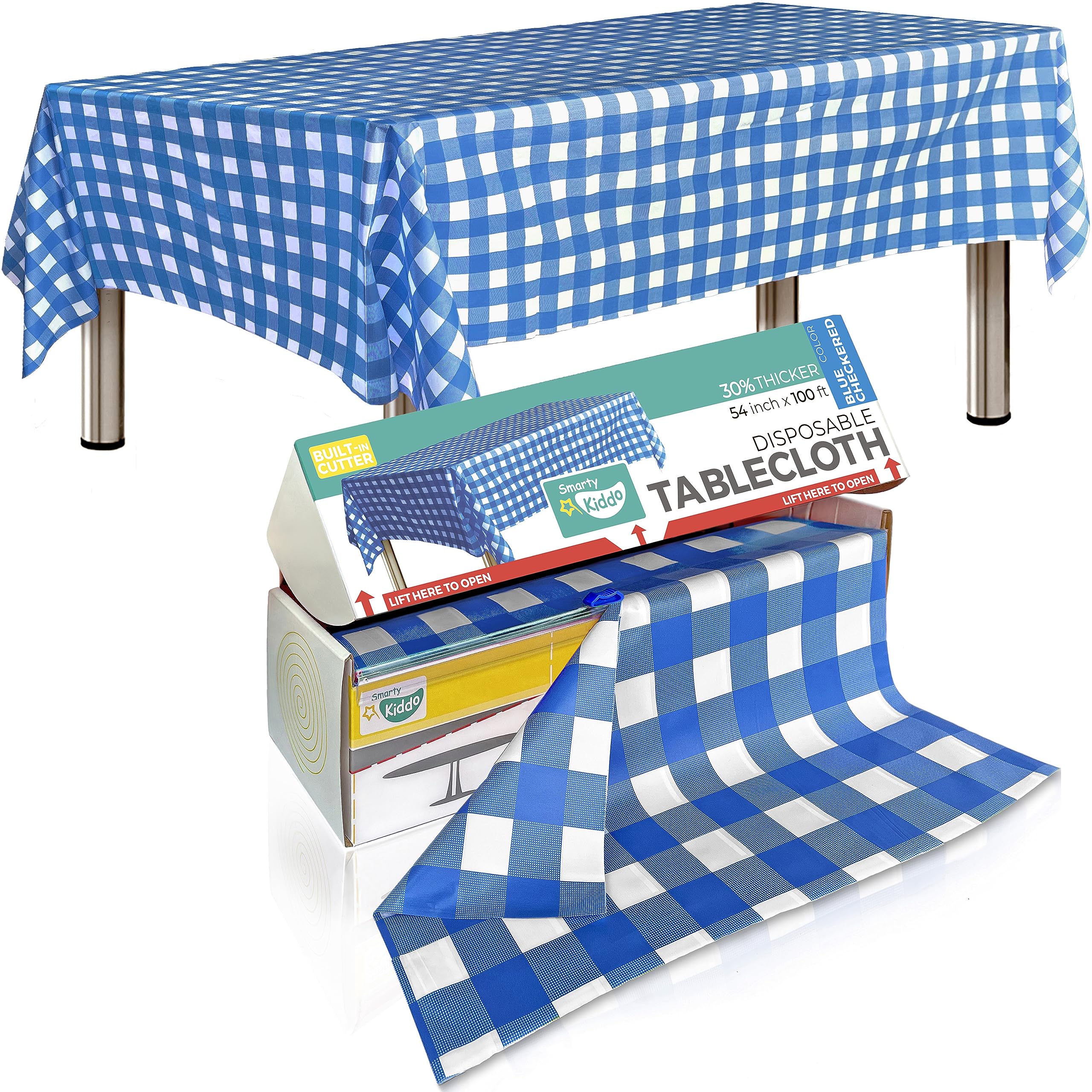 Amazon.com: 54in X 100ft Blue Checkered Premium Plastic Disposable ...