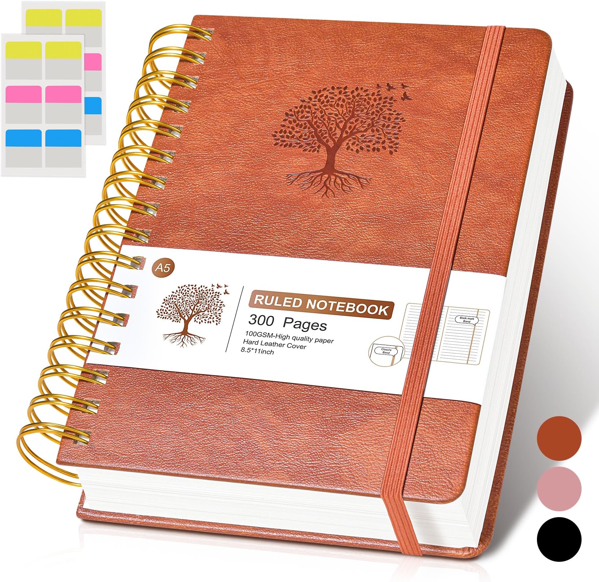 Amazon.com : Lined Spiral Notebook Journal, 300 Pages Hardcover Leather ...