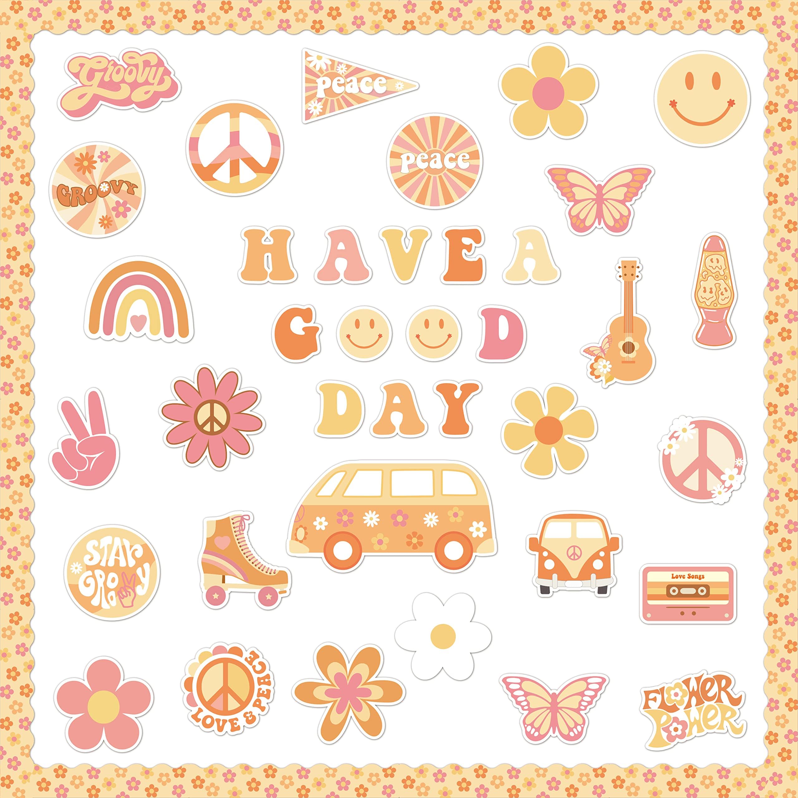 Amazon.com: AnyDesign Groovy Boho Flowers Cutouts Flower Shaped Cut ...