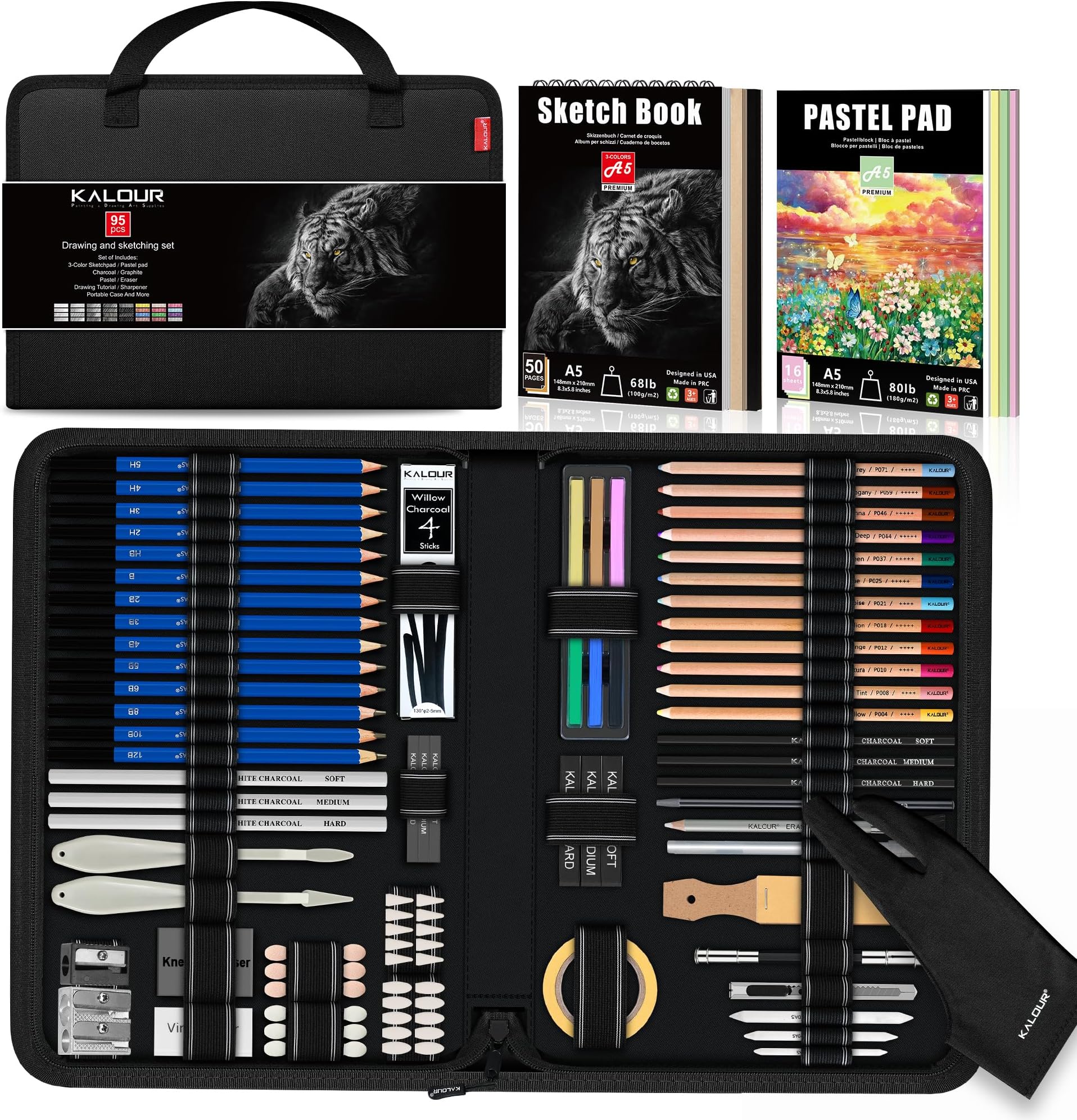 KALOUR 95-Piece Sketching and Drawing Art Set with 3-color Sketch Book ...