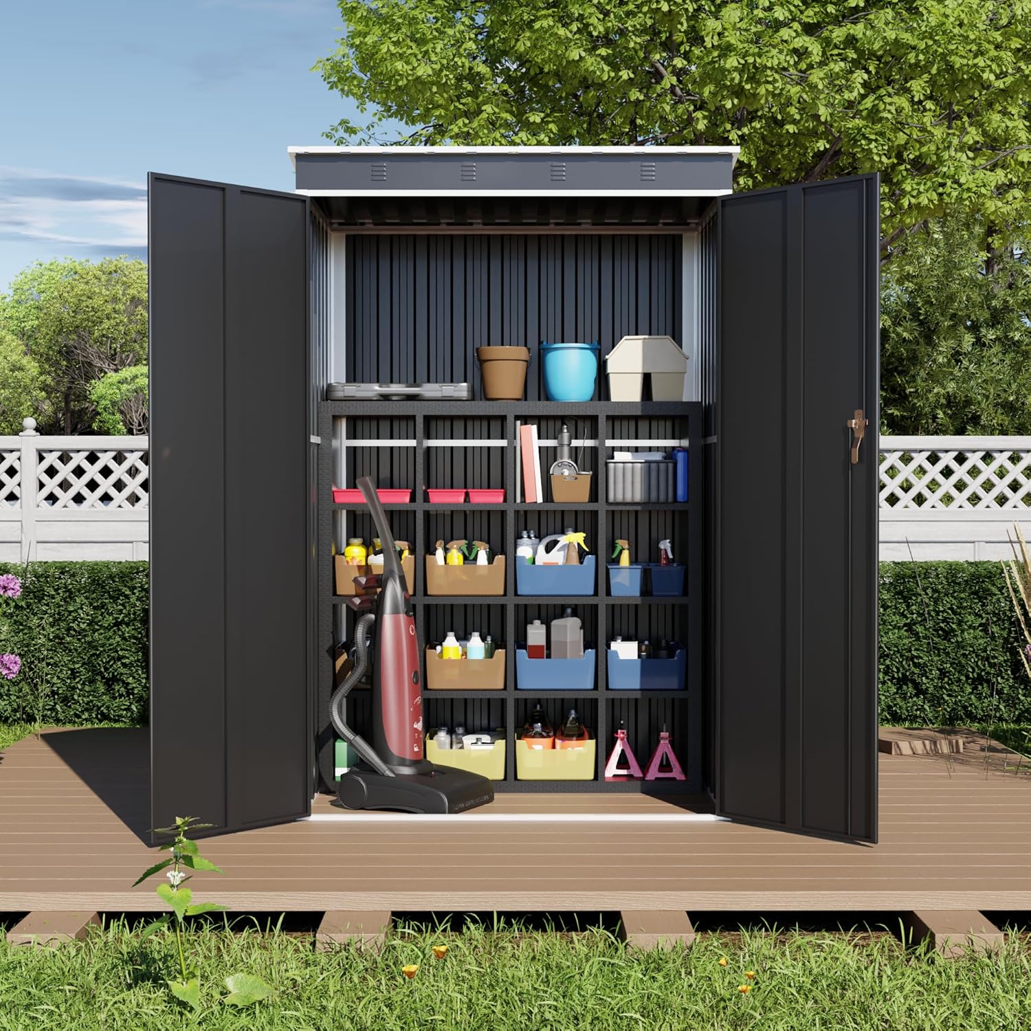 Amazon | GangMei物置 室外収納庫 屋外倉庫 倉庫おしゃれ 庭収納 幅123×奥行き125×高185cm 耐水/耐侯/防UV 合金ドアノブ付き 換気付き 鍵付き ガーデン/庭 ...