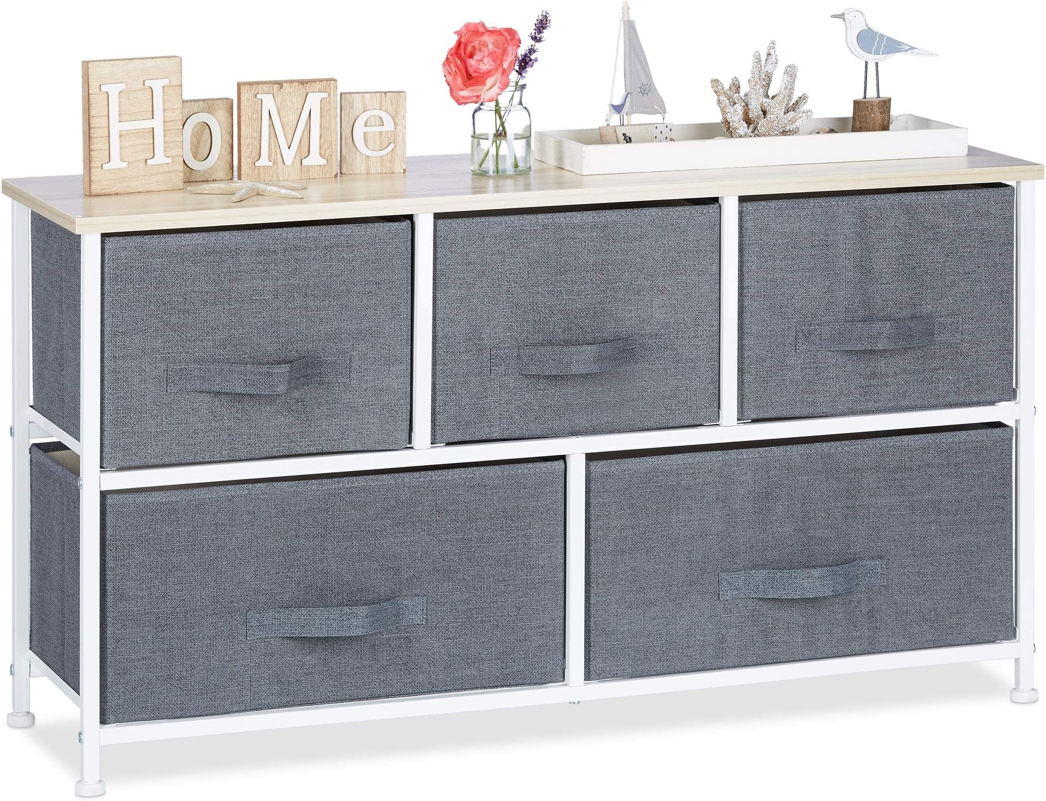 Relaxdays 54,5 x 100 x 30 cm, Grigio 10023328_493 Mobiletto con 5 ...