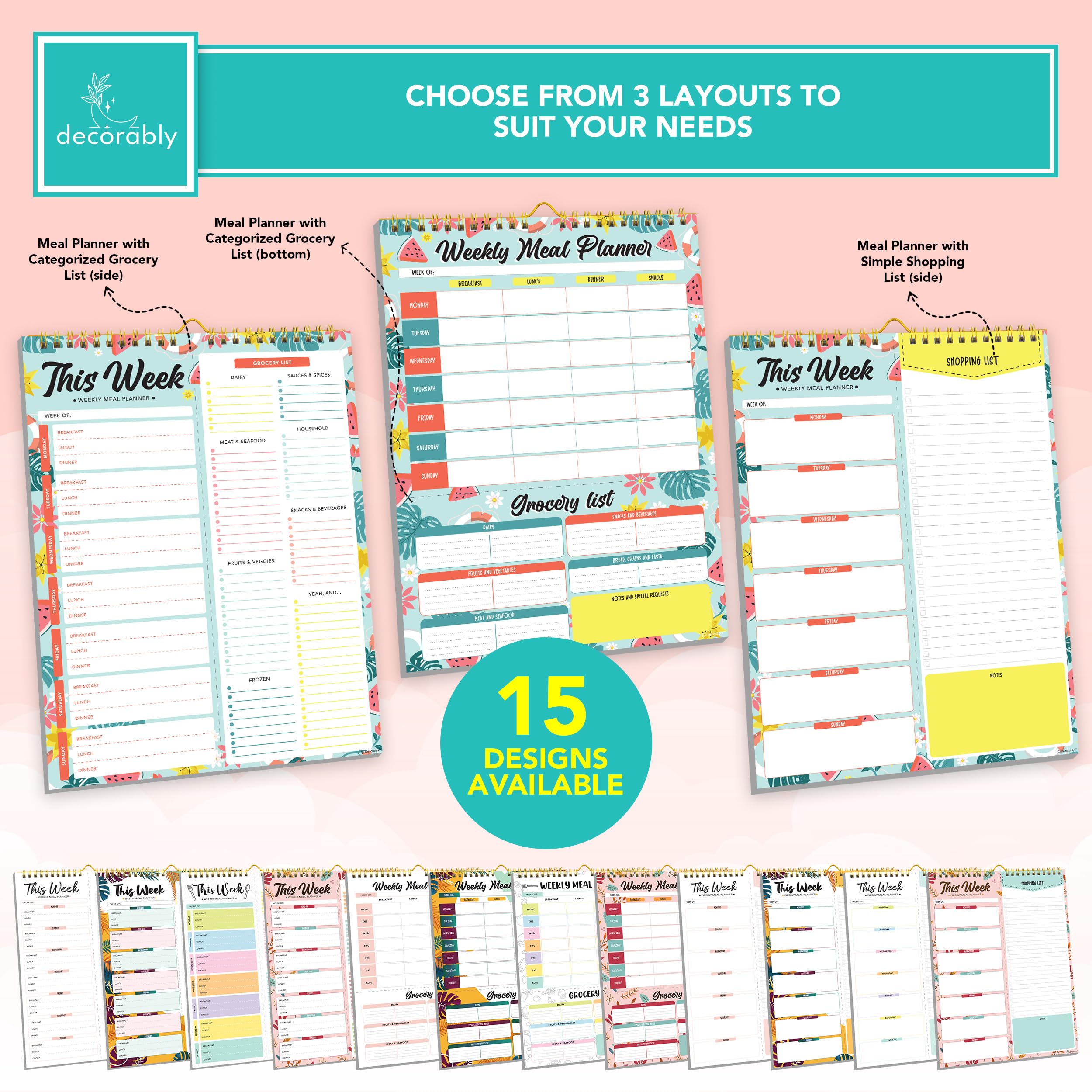 Snapklik.com : Decorably 52 Sheets Watermelon Undated Weekly Meal ...