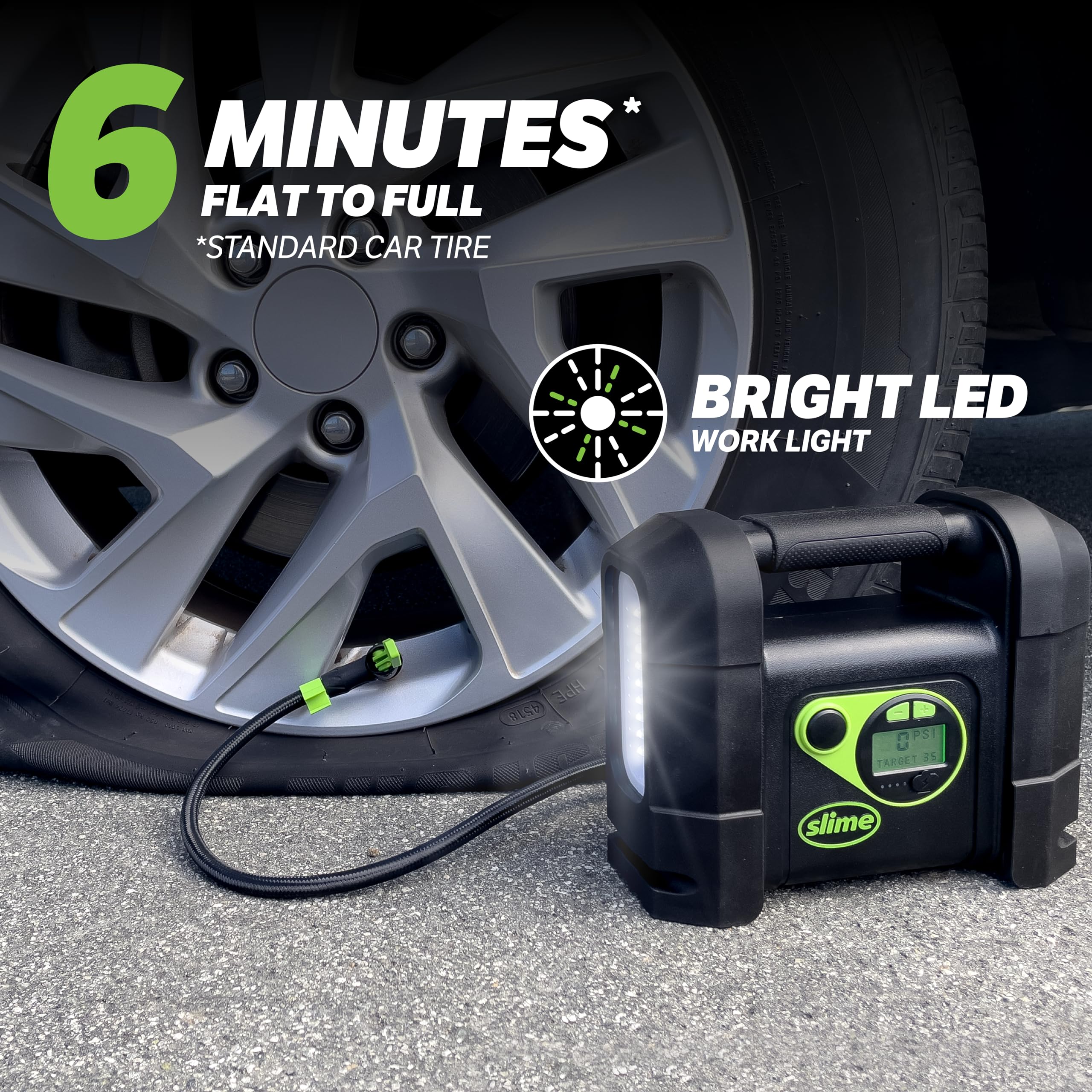 Slime 40080 Cordless Tire Inflator, Rugged Portable Air Compressor Pump ...