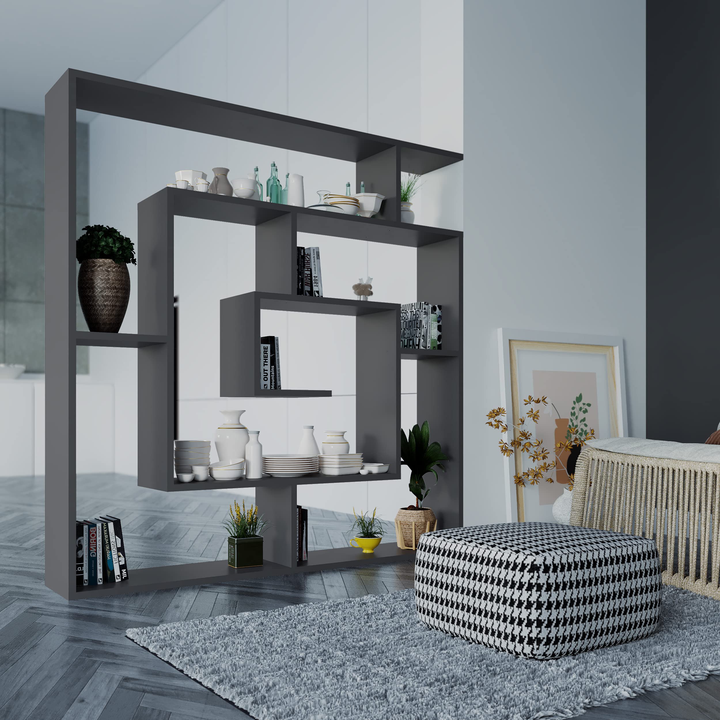 JV Home Labyrinth Collection 51x49 in Grand Bookcase Stylish Bookshelf ...