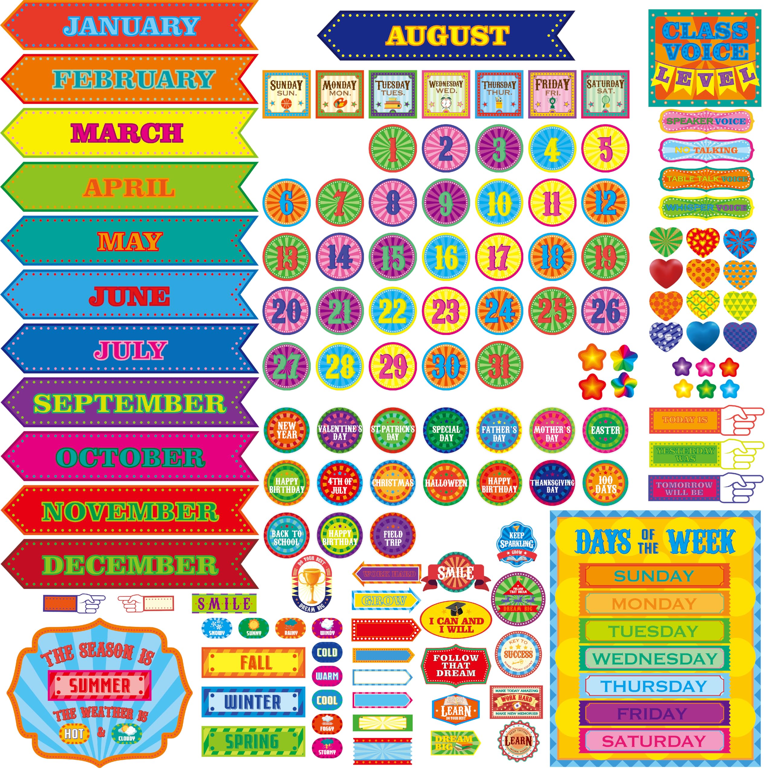 Amazon.com : 136PCS Calendar Bulletin Board Cutouts, Season/Weather ...