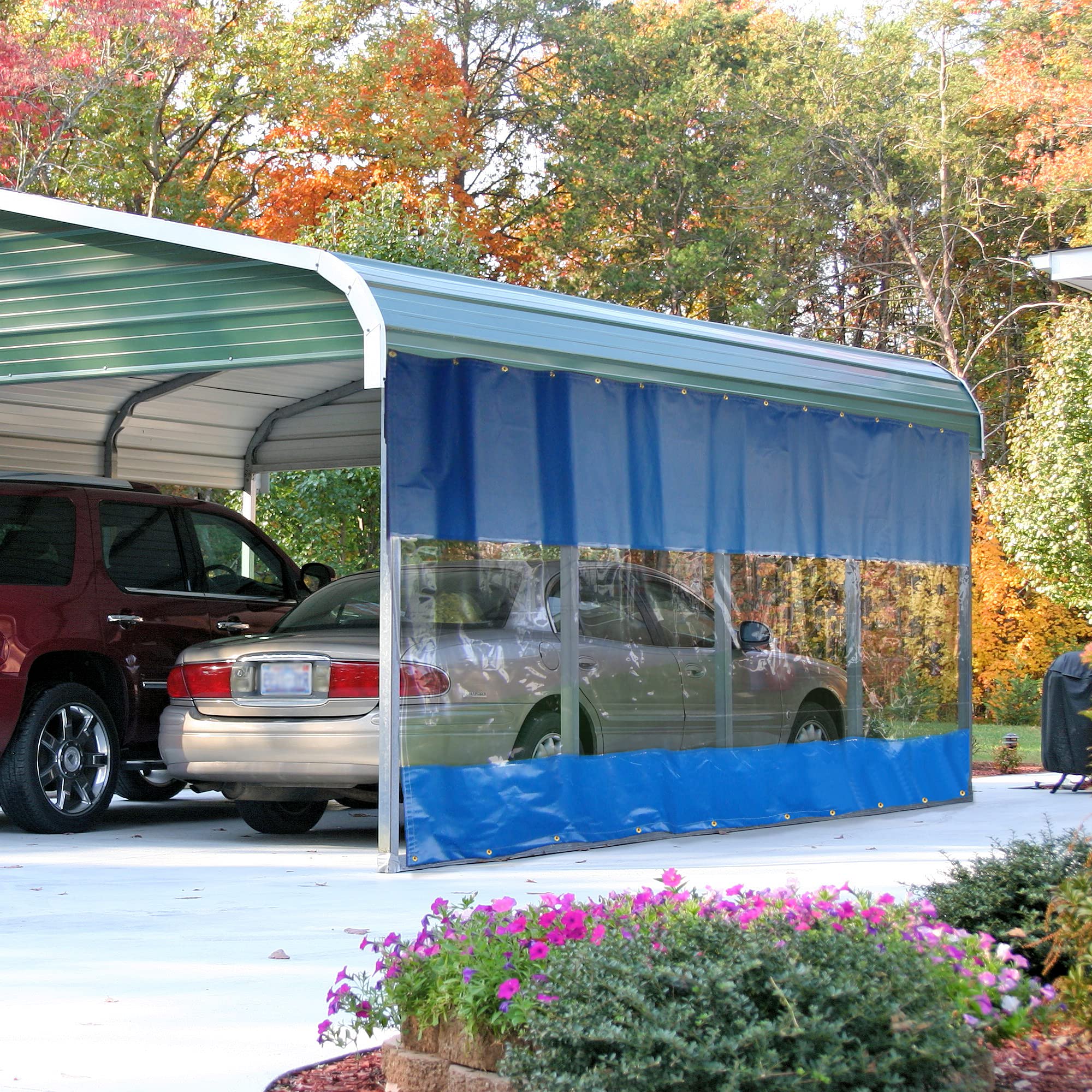 Blue Tarp Car Port Tent Portable Manual Waterproof Car House Shed